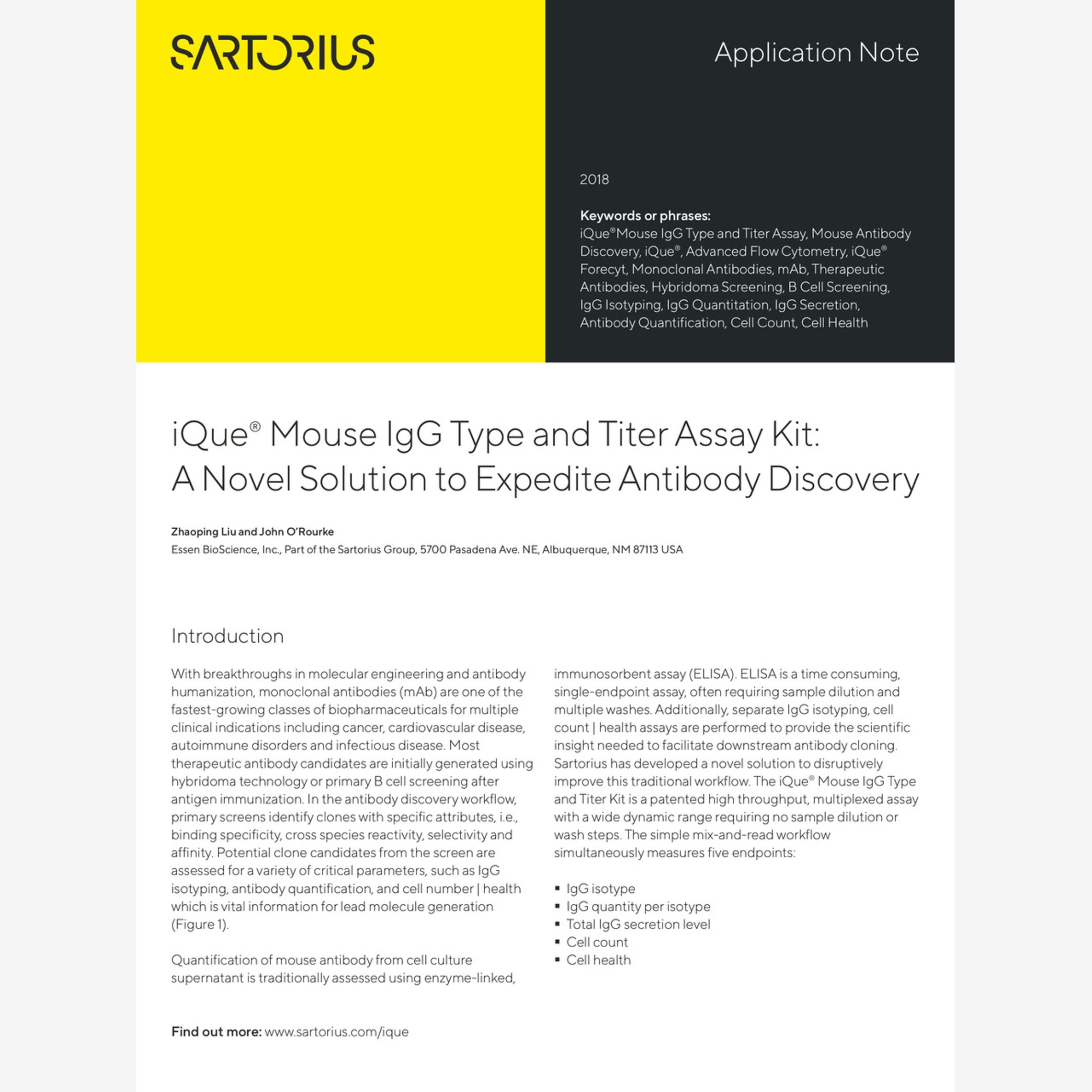 Application Note: iQue® Mouse IgG Type and Titer Assay Kit, A Novel ...