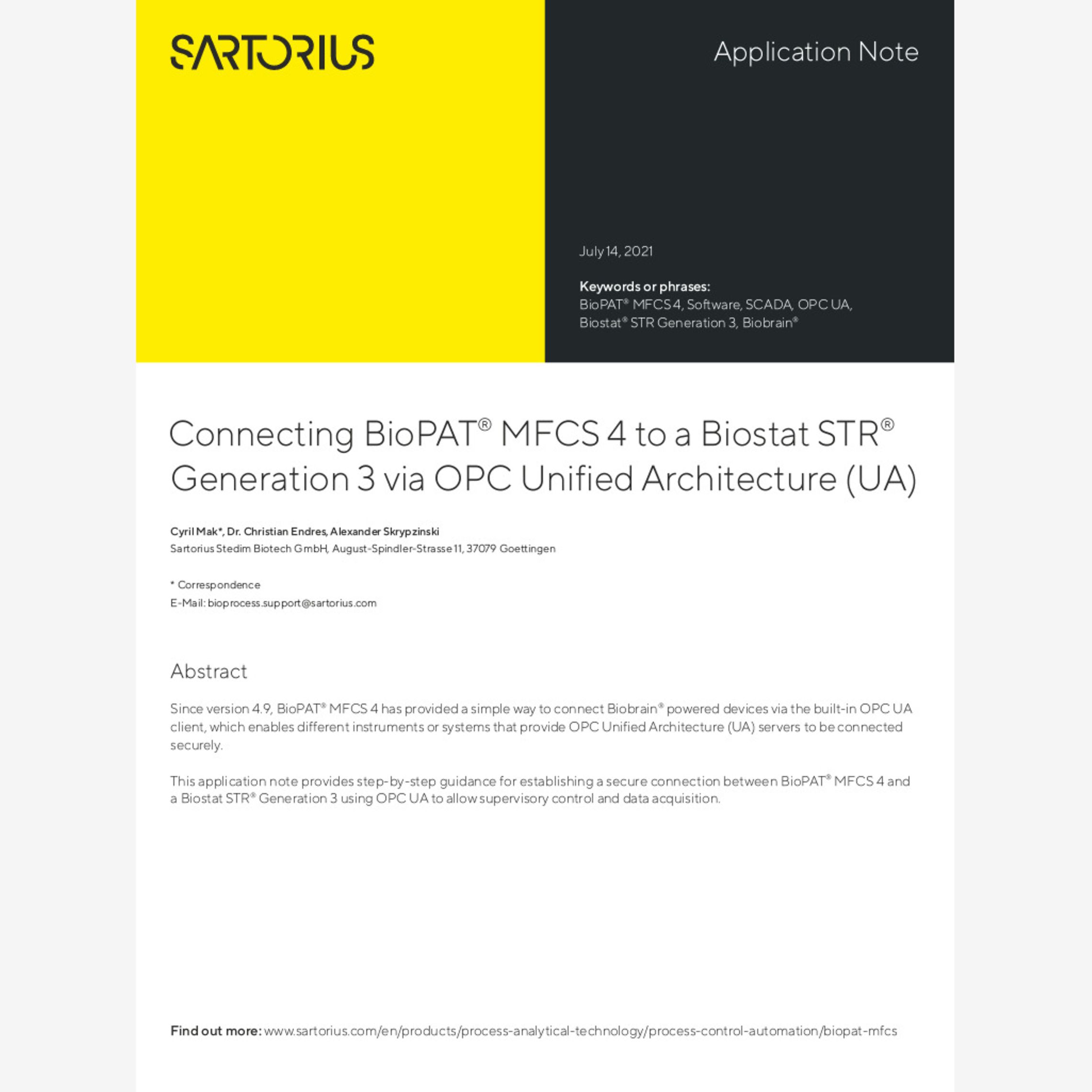 Connecting BioPAT® MFCS 4 to Biostat STR® Generation 3 via OPC Unified ...