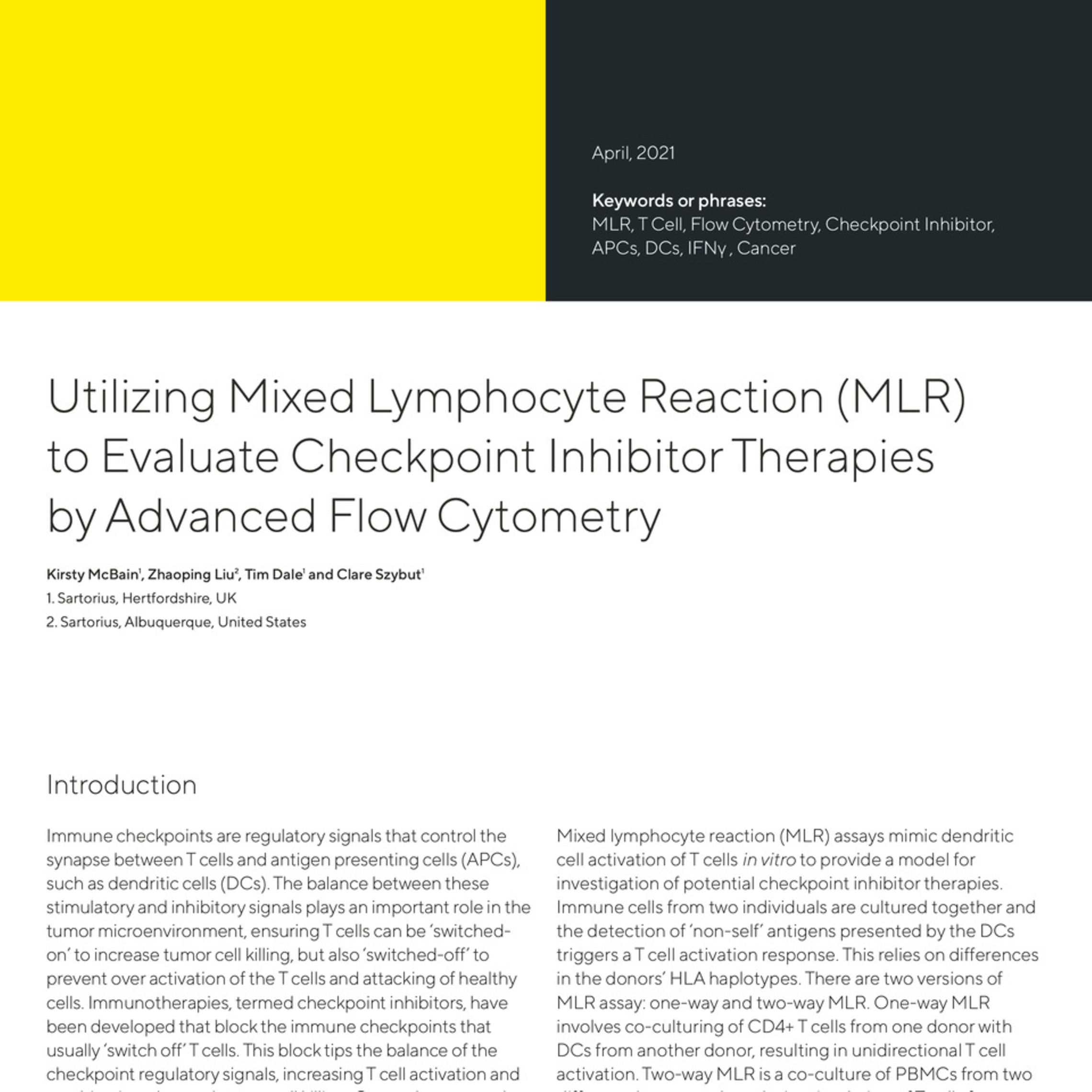 Utilizing Mixed Lymphocyte Reaction (MLR) to Evaluate Checkpoint ...
