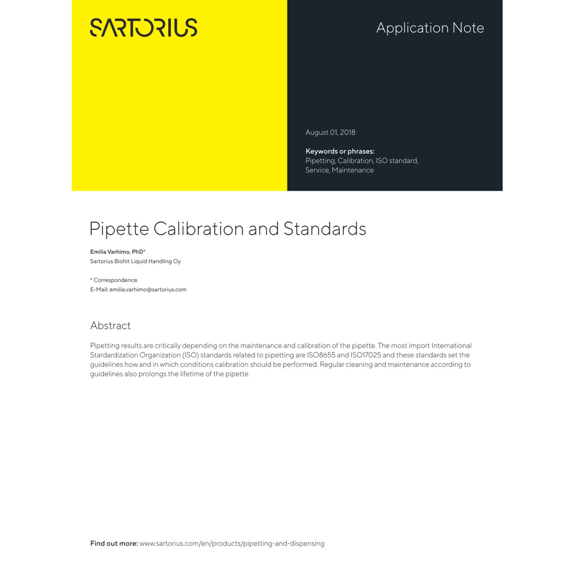 Pipette Calibration and Standards
