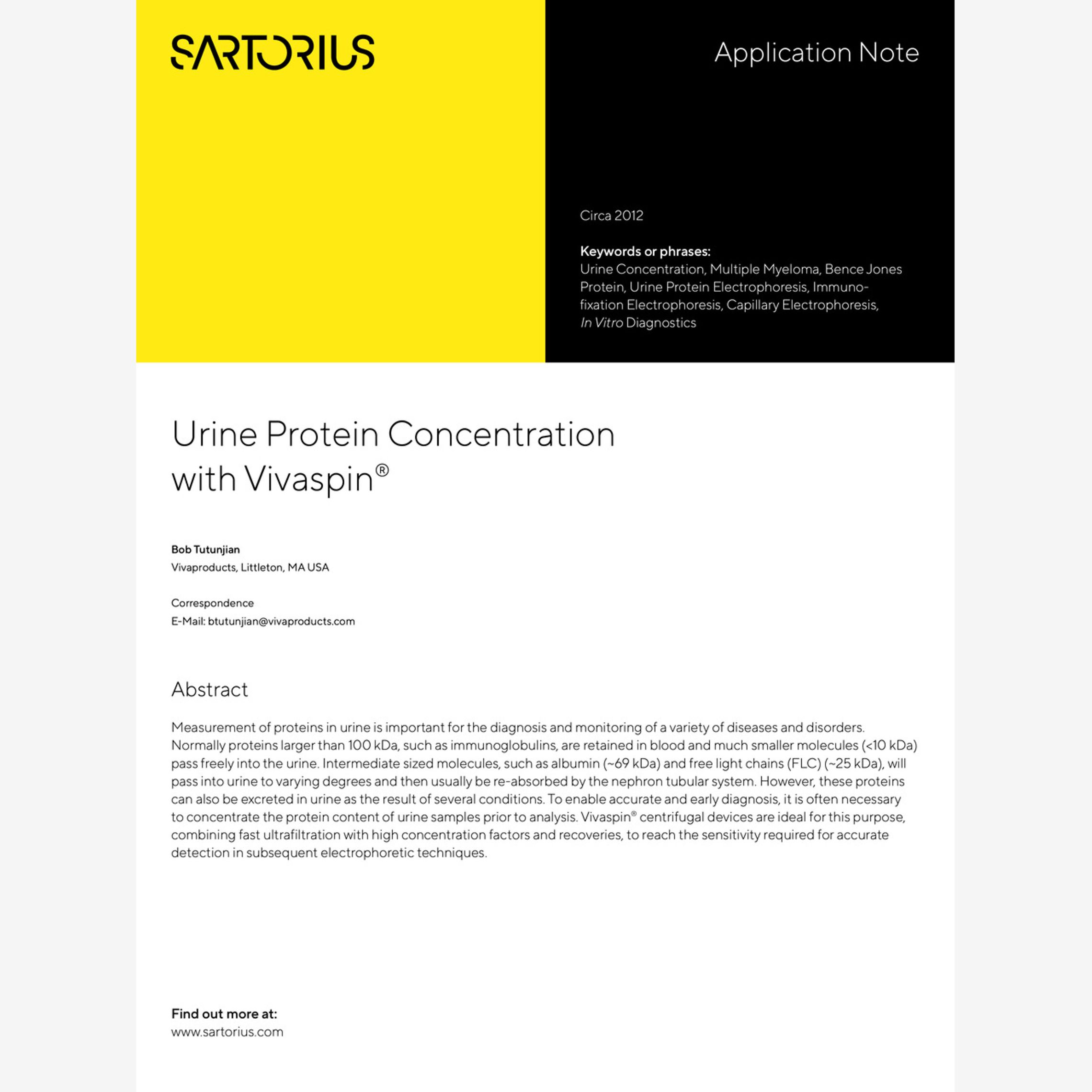 Urine Protein Concentration with Vivaspin®Application Note | Sartorius