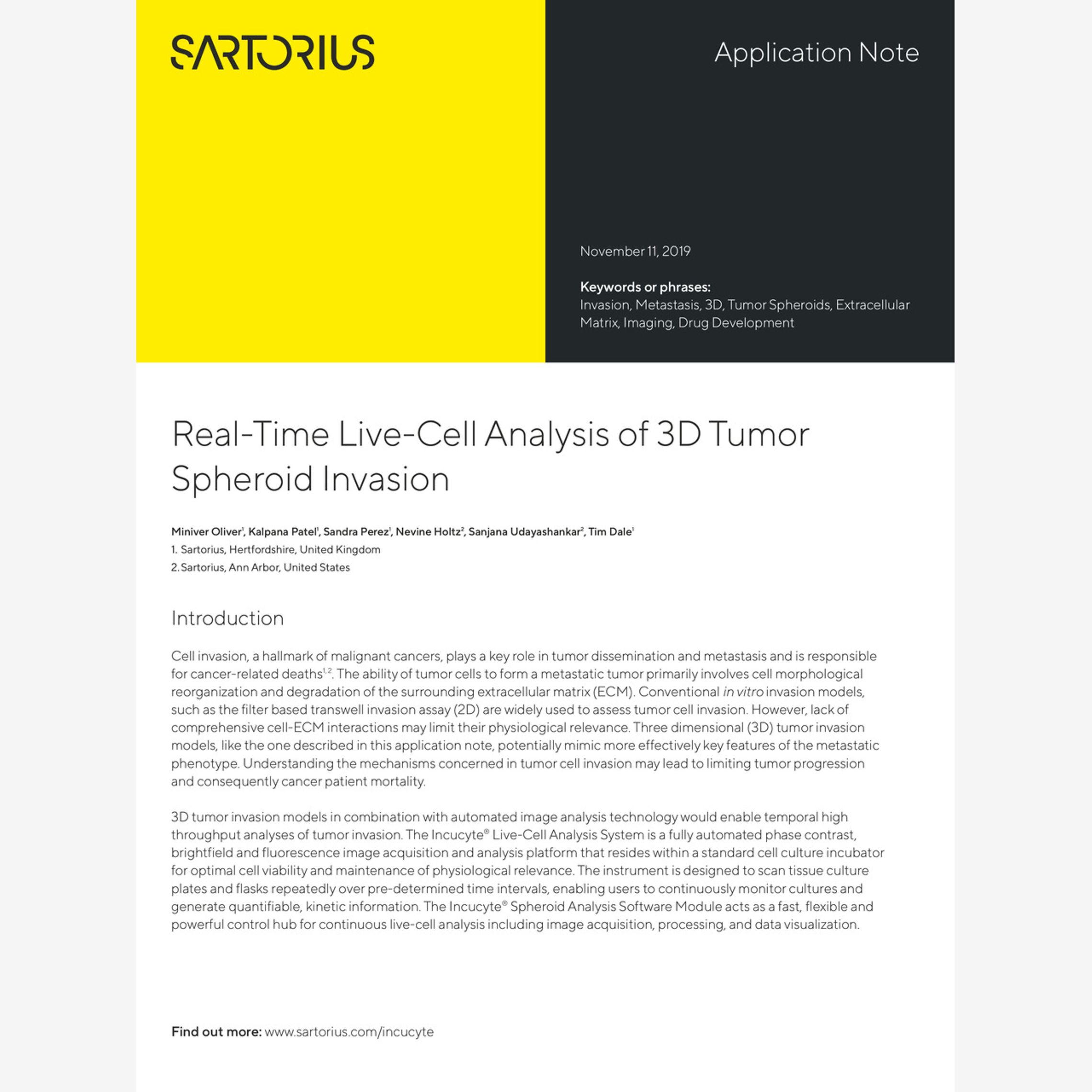 Real-Time Live-Cell Analysis of 3D Tumor Spheroid Invasion Application ...