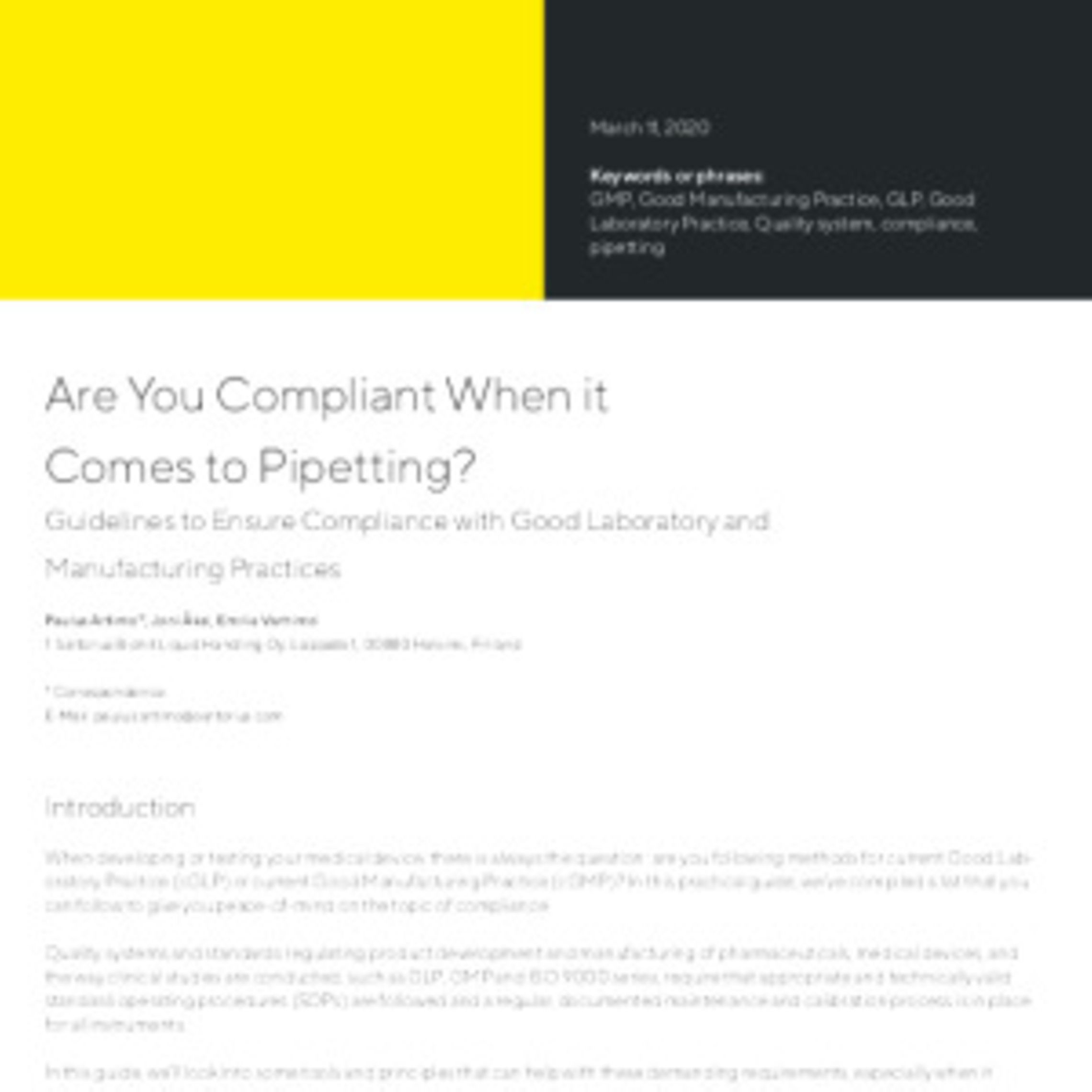 Application Note: Are You GLP/GMP Compliant When it Comes to Pipetting