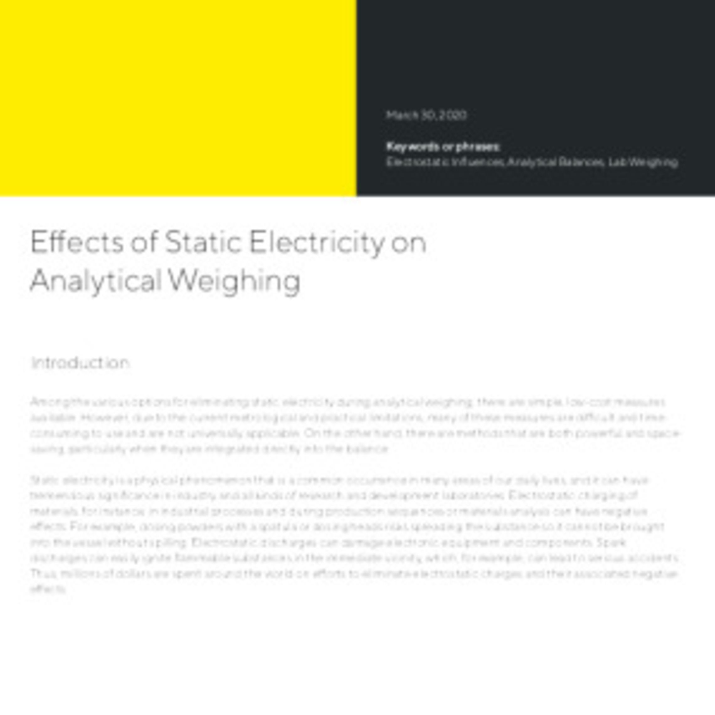 Effects of Static Electricity on Analytical Weighing