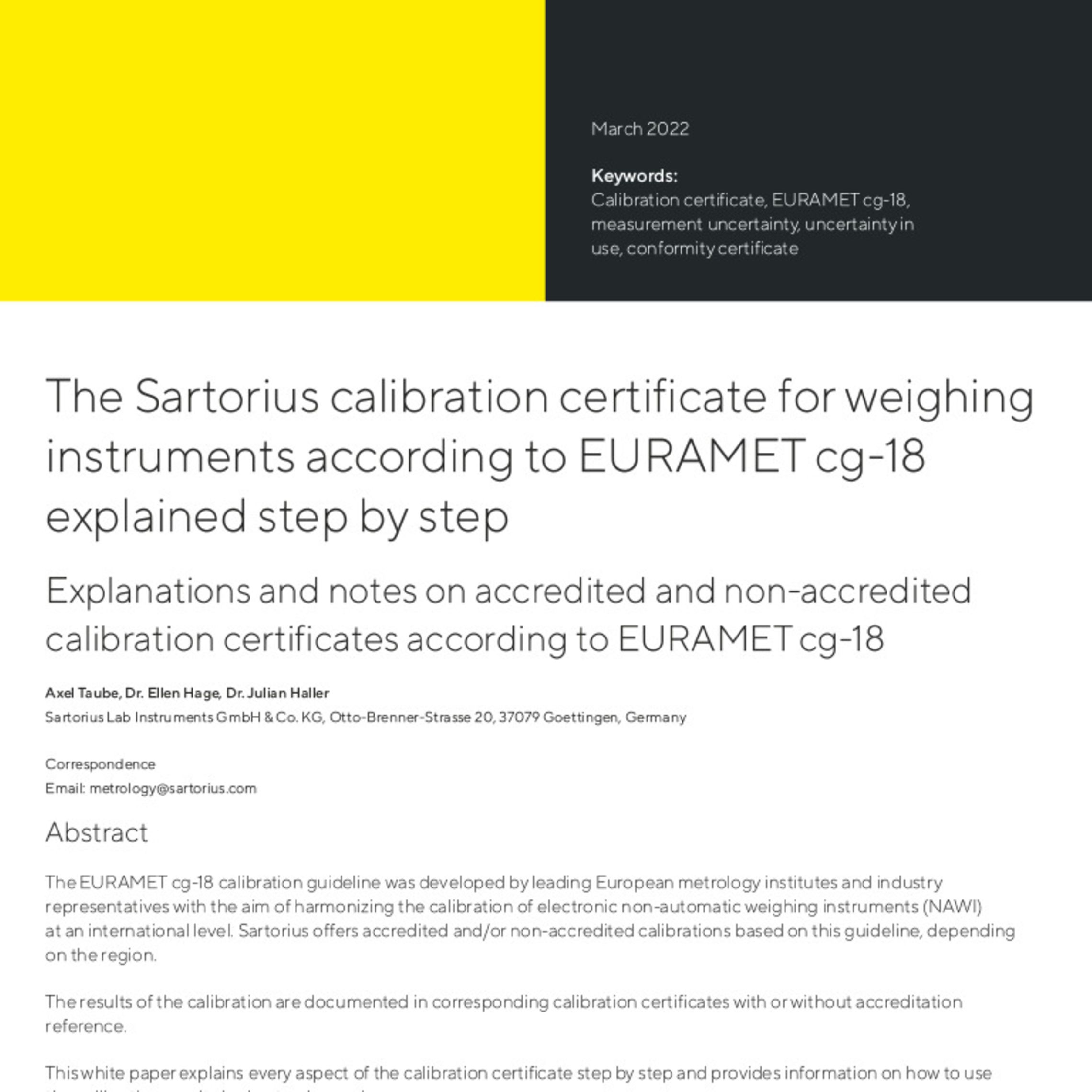 Sartorius Calibration Certificate for Weighing Instruments According to ...