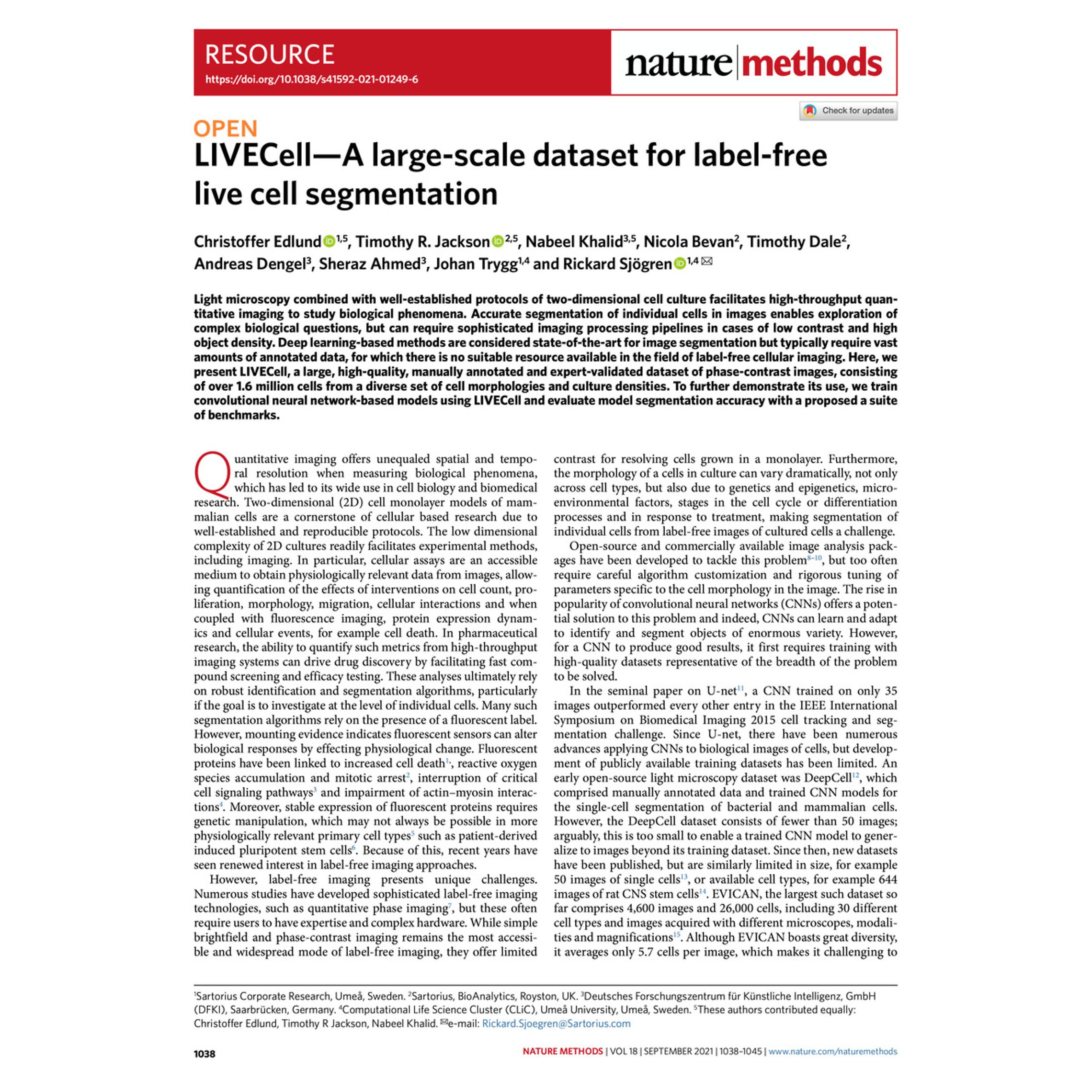 Article: LIVECell — A Large-Scale Dataset for Label-Free Live-Cell ...