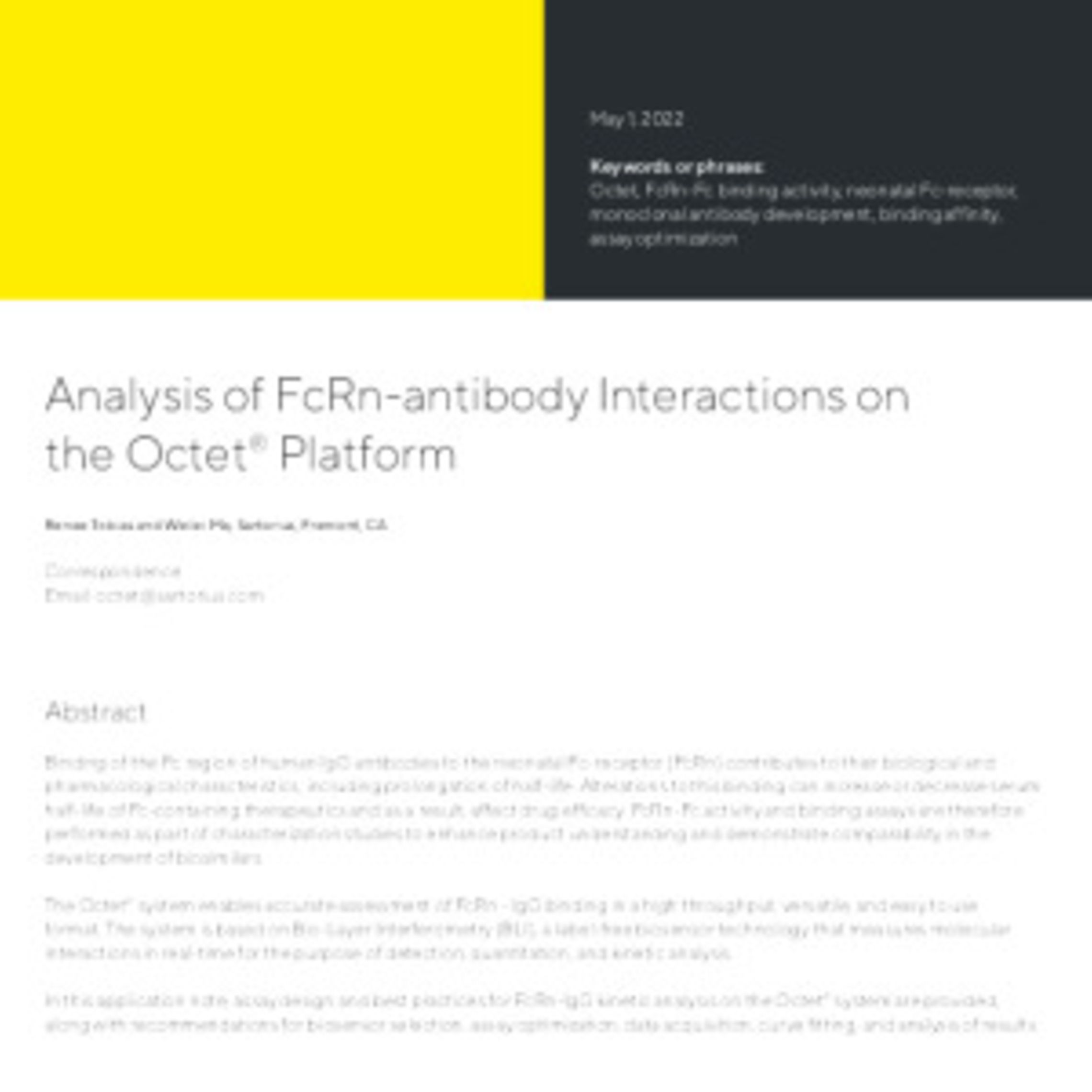 Analysis of FcRn-Antibody Interactions on Octet Platform | Sartorius