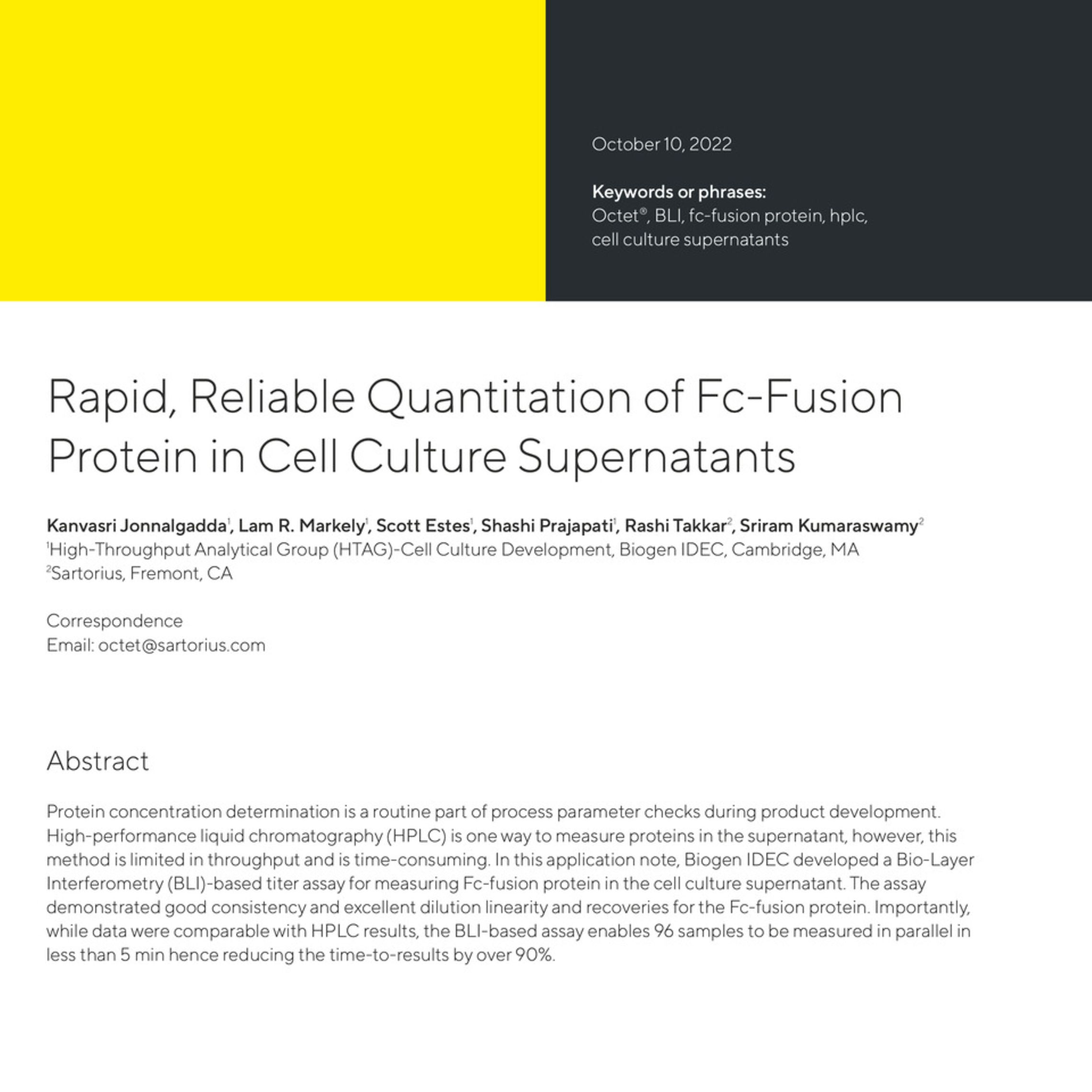 Quantitation of Fc-Fusion Protein in Cell Culture Supernatants | Sartorius