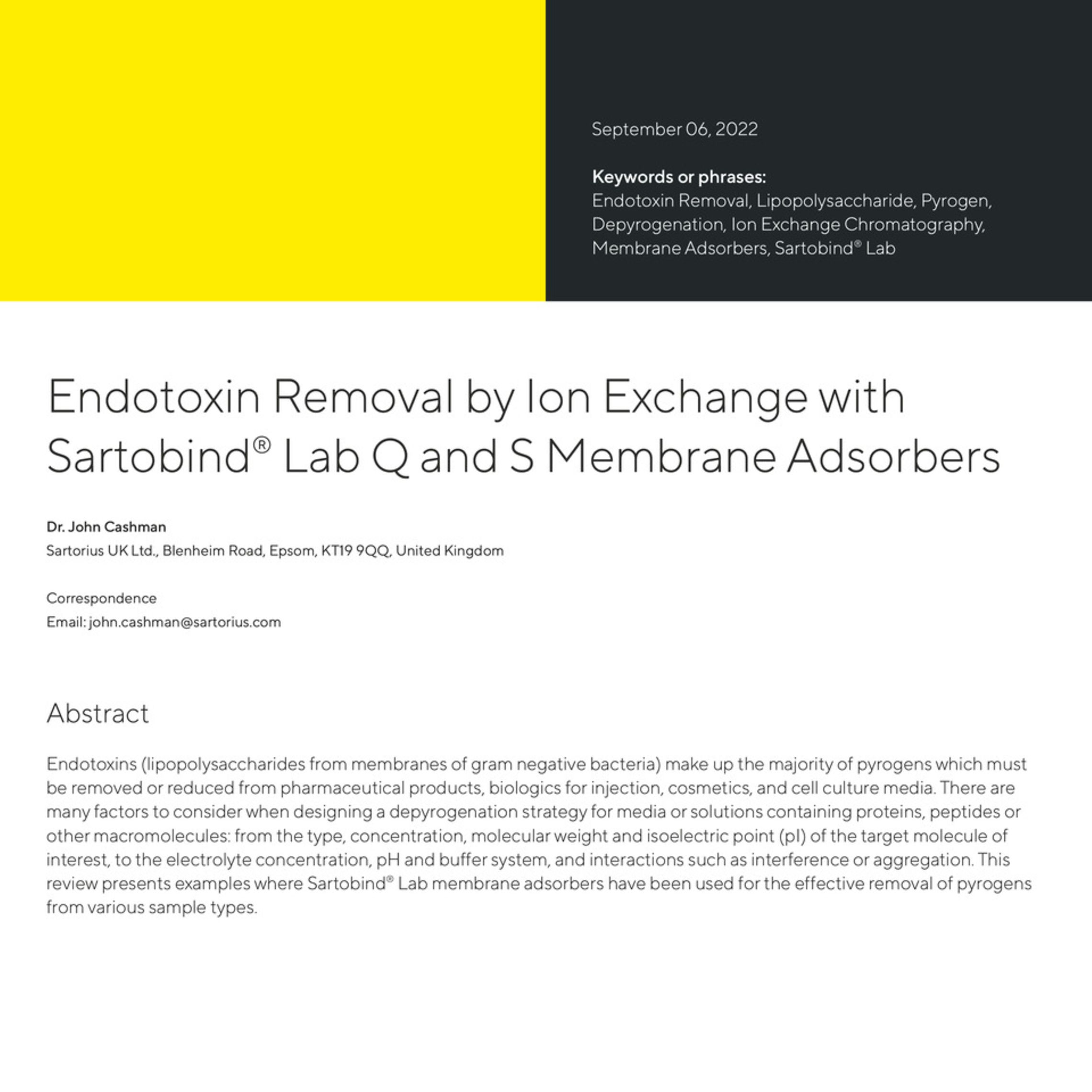 Endotoxin Removal by IEX with Membrane Adsorbers | Sartorius
