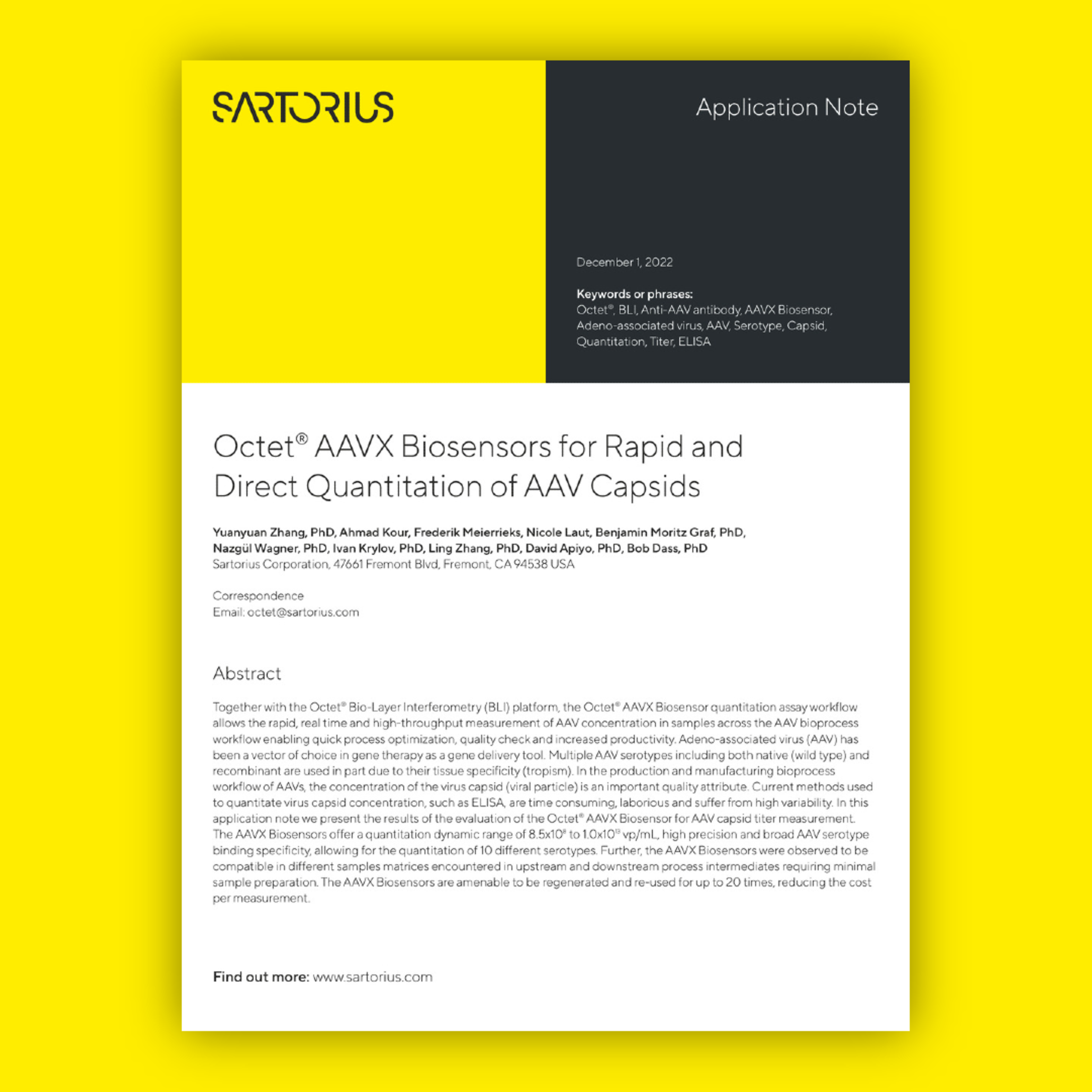 Octet® AAVX Biosensors for Rapid and Direct Quantitation of AAV Capsids | Sartorius