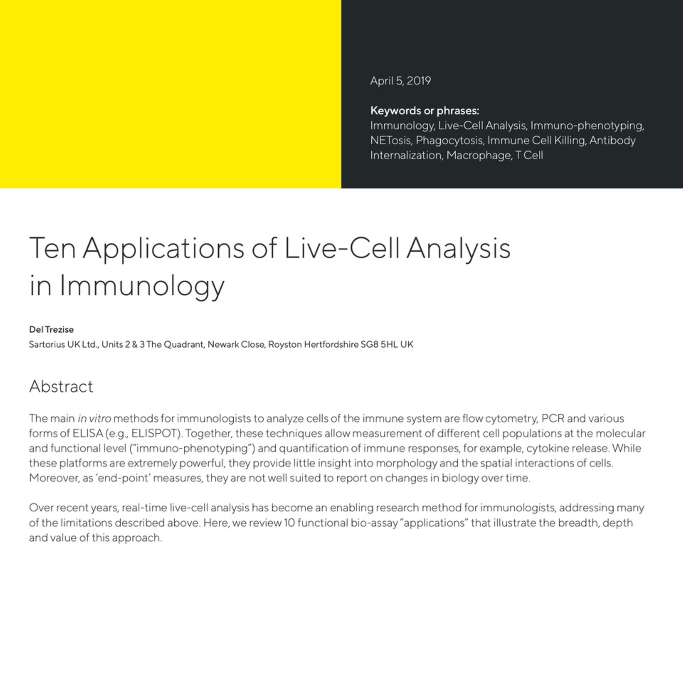Live-Cell Analysis Immunologists White Paper | Sartorius
