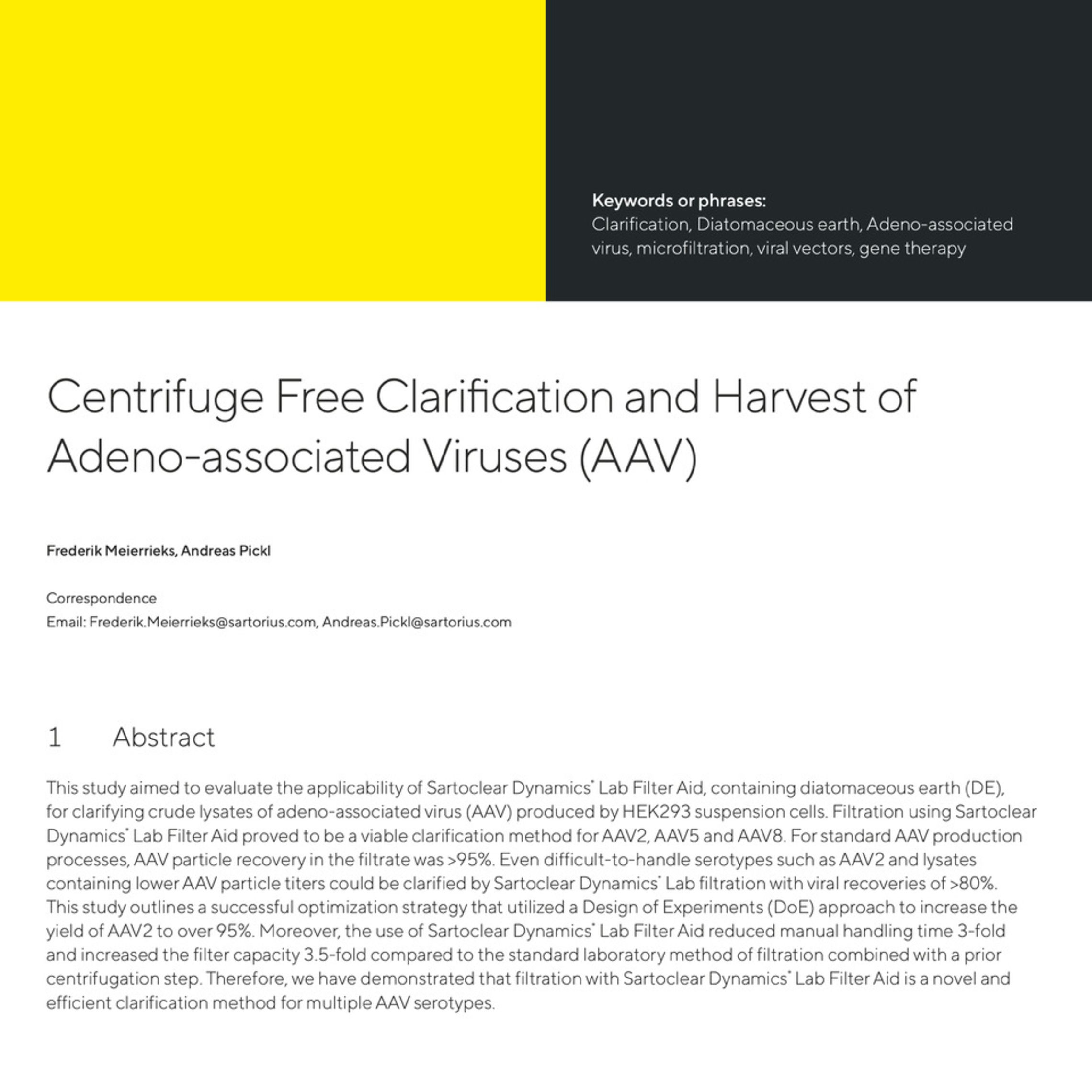 Centrifuge Free Clarification and Harvest of Adeno-associated Viruses ...
