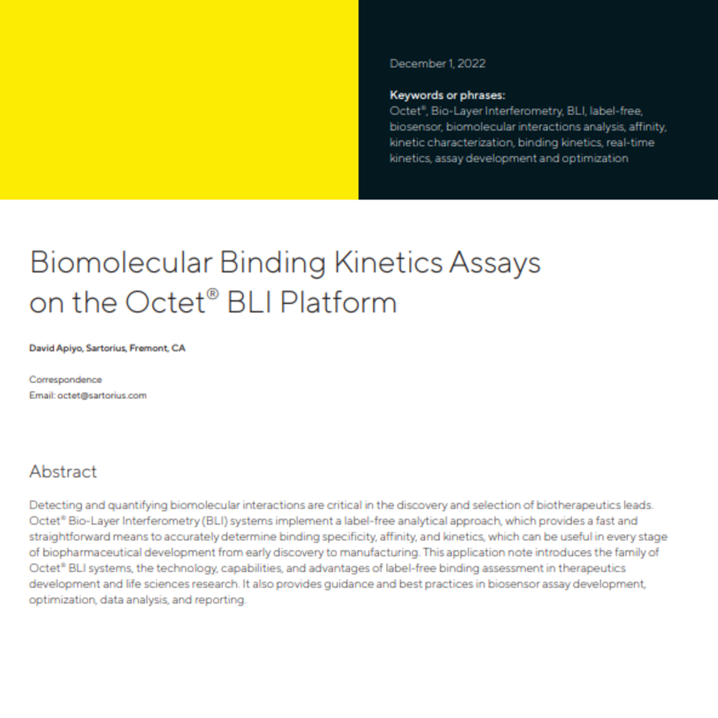 Biomolecular Binding Kinetics Assays on the Octet® Platform | Sartorius