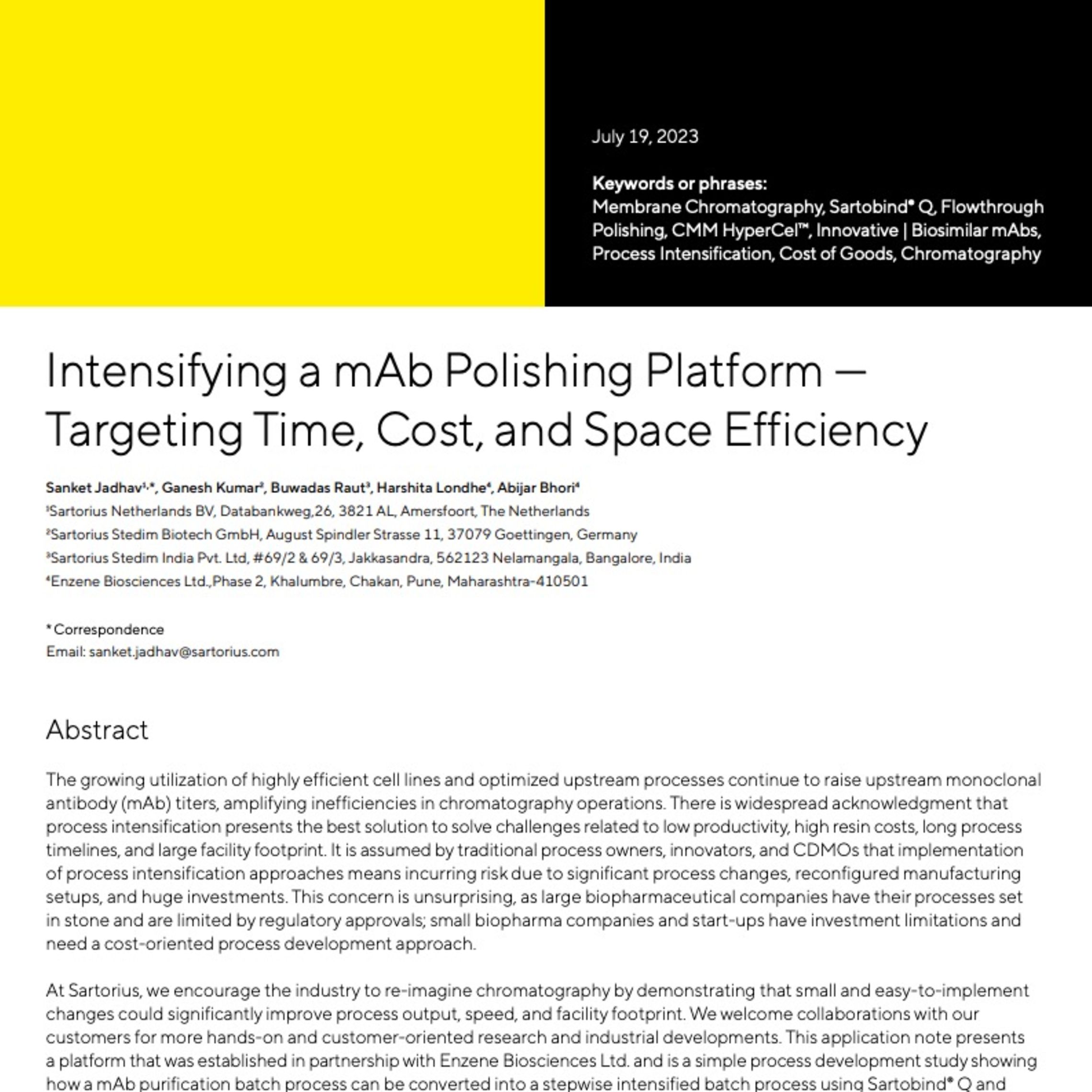 Intensifying a mAb Polishing Platform — Targeting Time, Cost, and Space ...