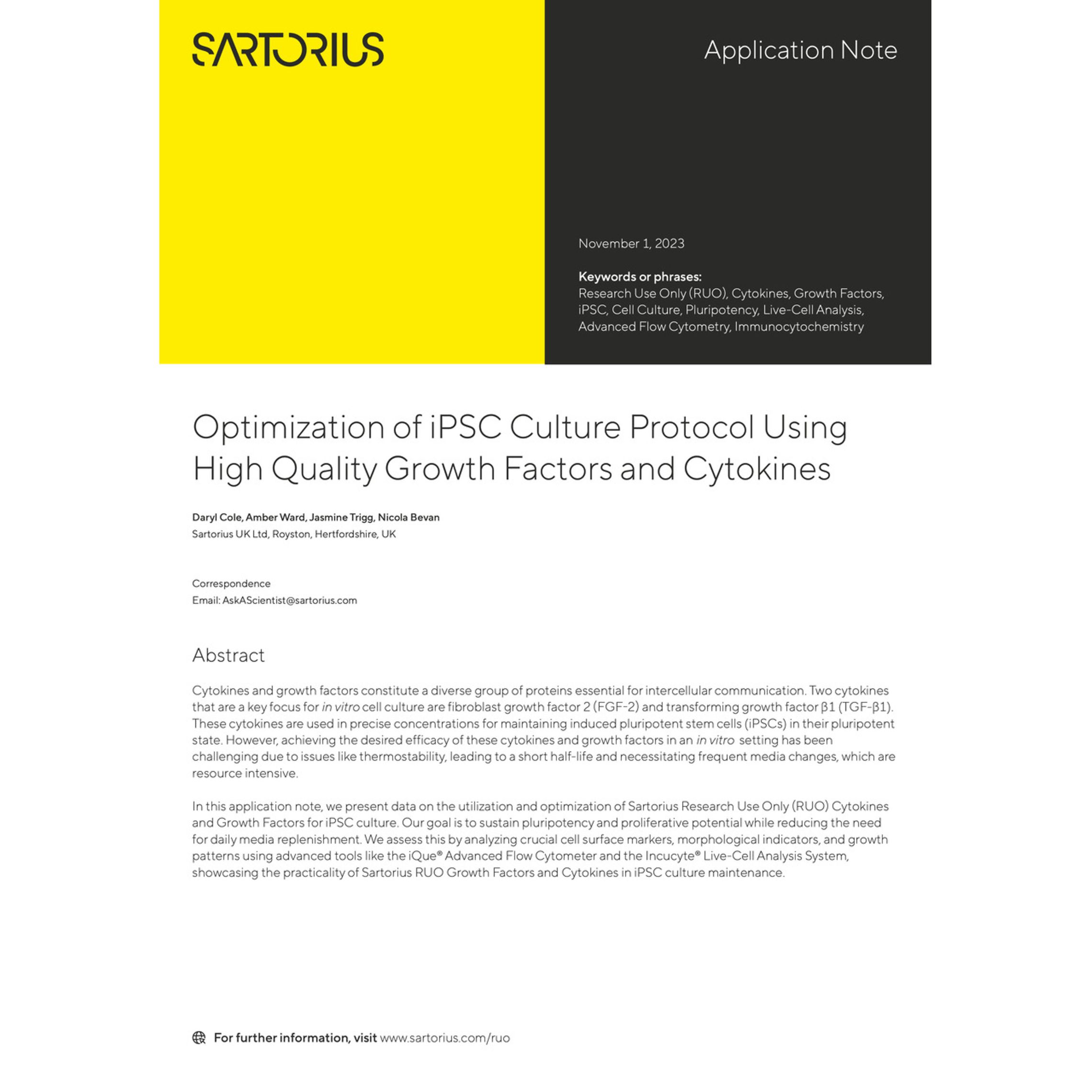 Optimization of iPSC Culture Protocol Using High Quality Growth Factors ...