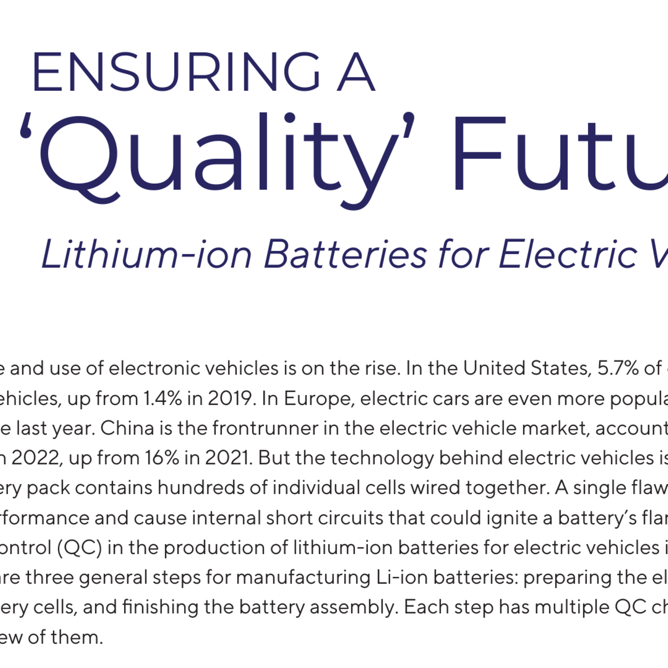 Ensuring Quality Future: Lithium-ion Batteries for Electric Vehicles ...