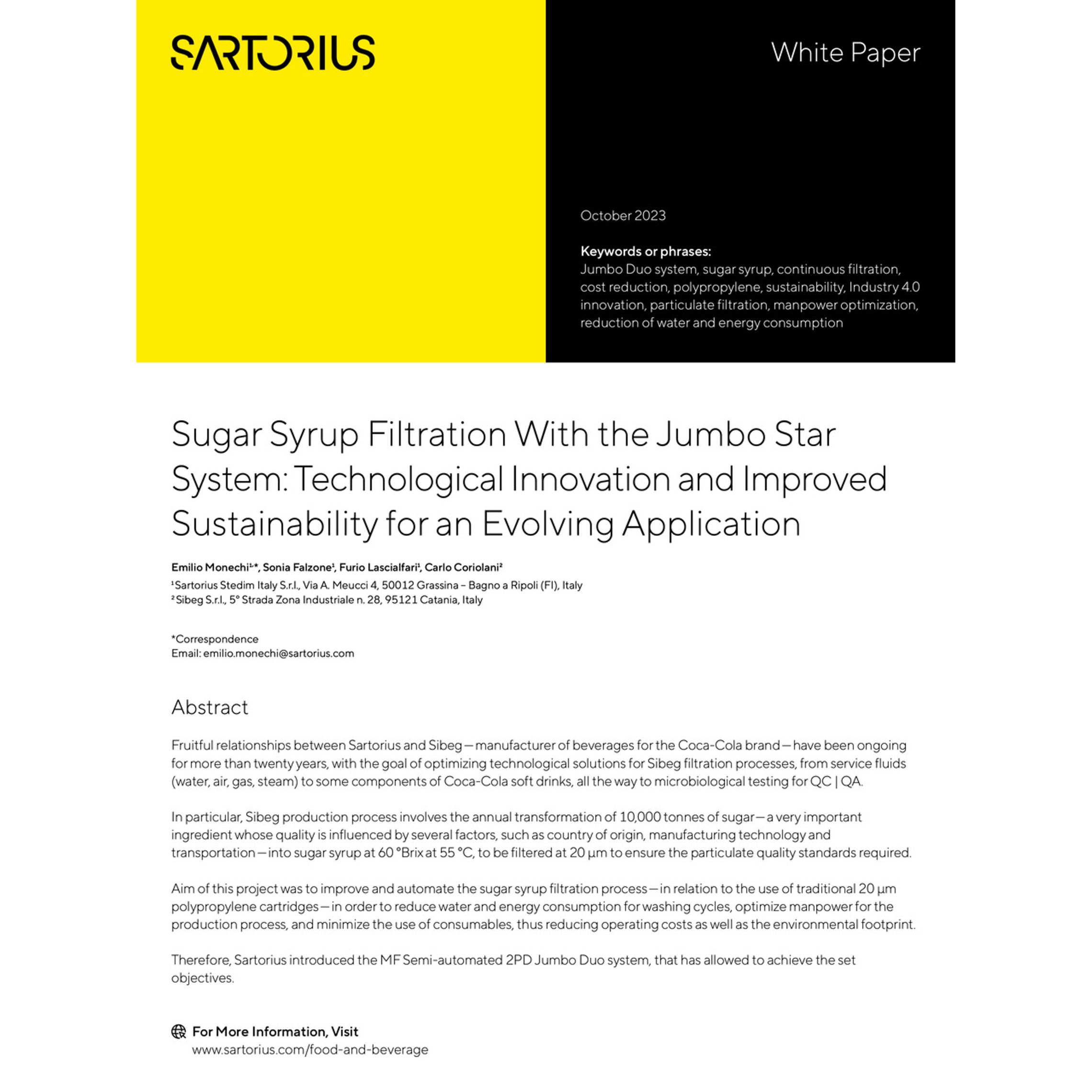 Sugar Syrup Filtration With the Jumbo Star System: Technological ...