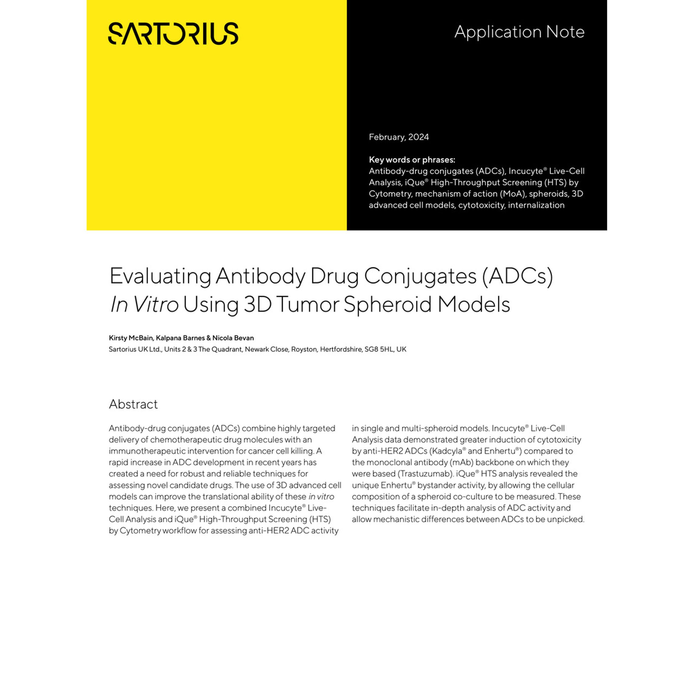 Evaluating Antibody Drug Conjugates (ADCs) In Vitro Using 3D Tumor ...
