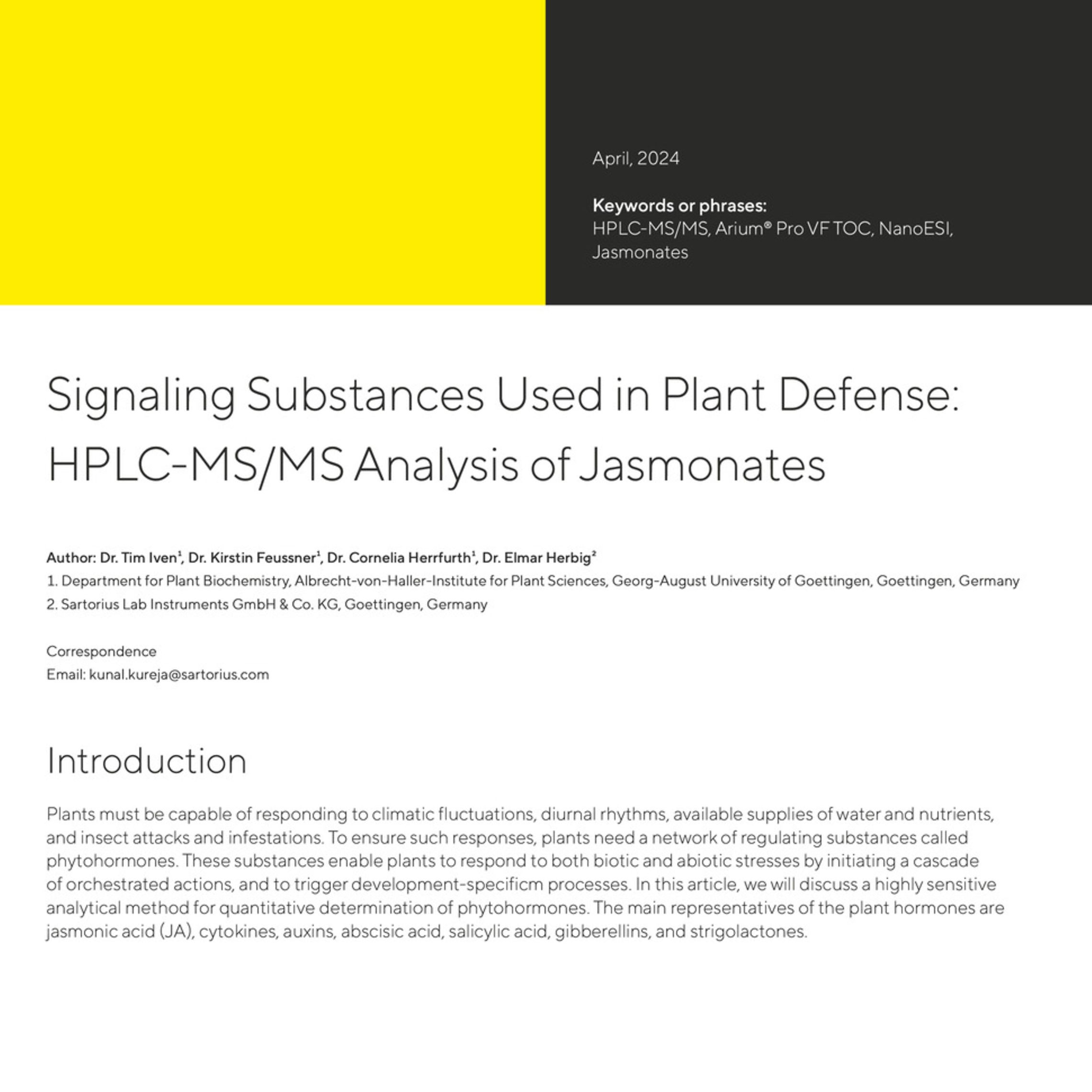 Analyzing Plant Defense: Advanced Methods for Measuring Phytohormones ...