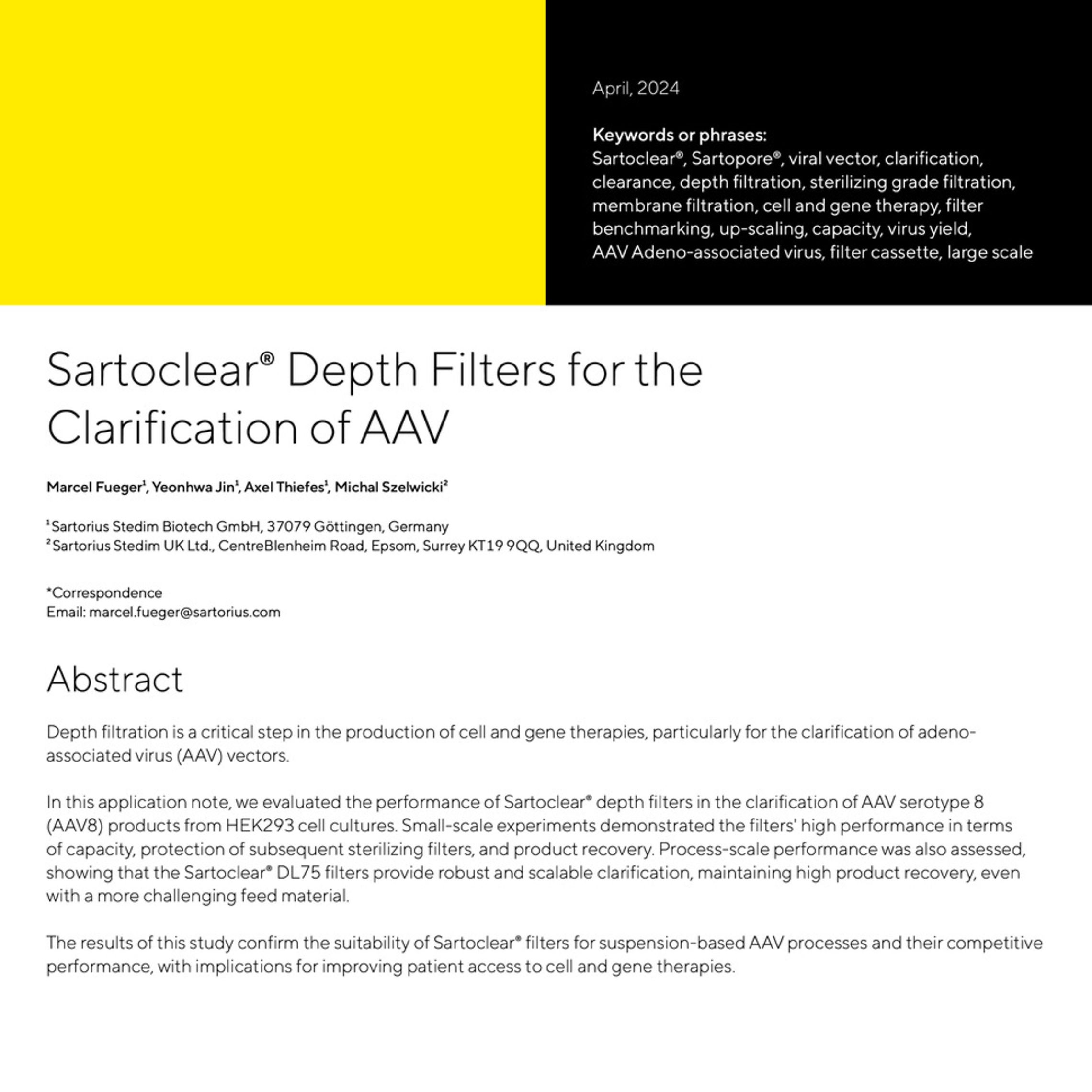 Sartoclear® Depth Filters for the Clarification of AAV