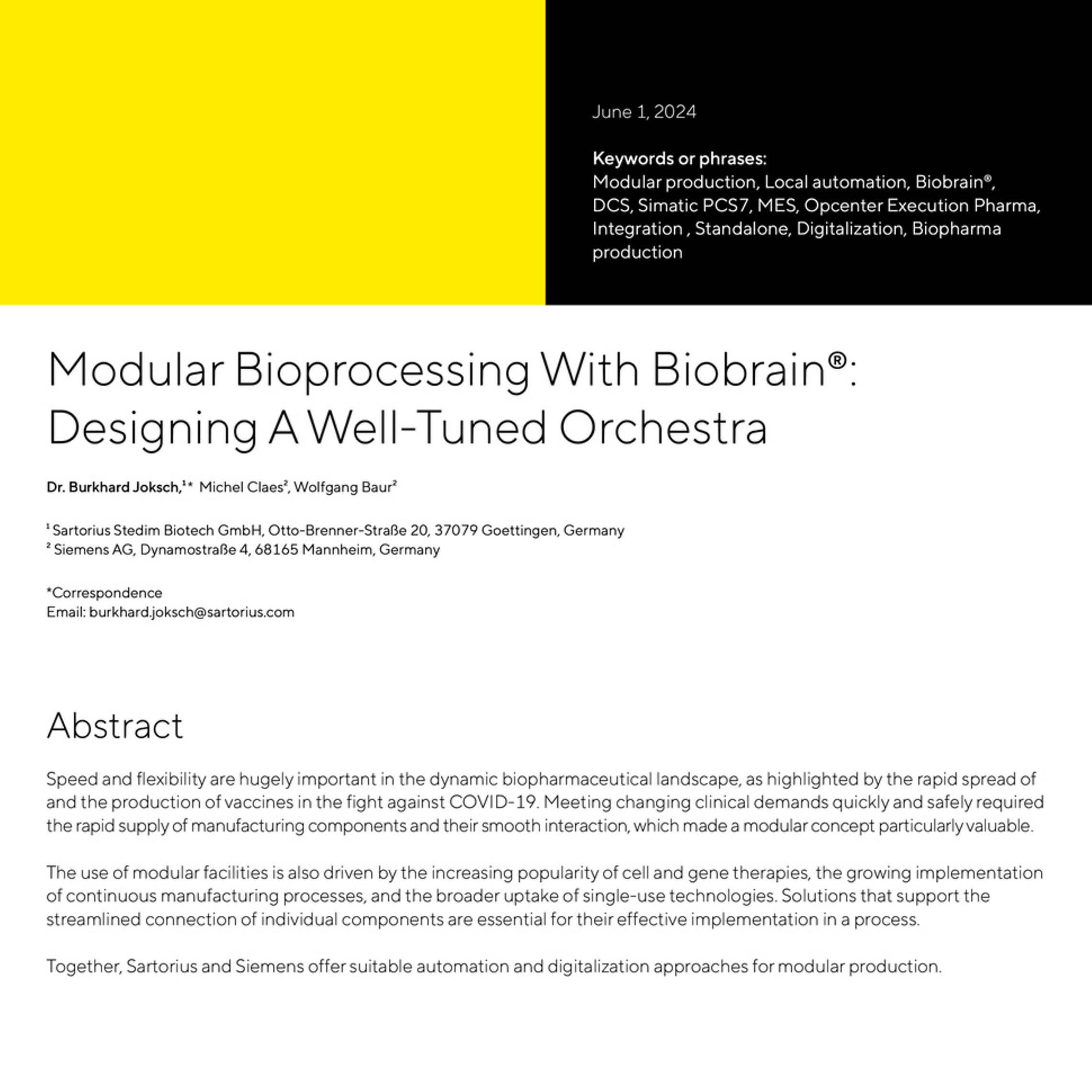 Modular Bioprocessing With Biobrain®: Designing A Well-Tuned Orchestra