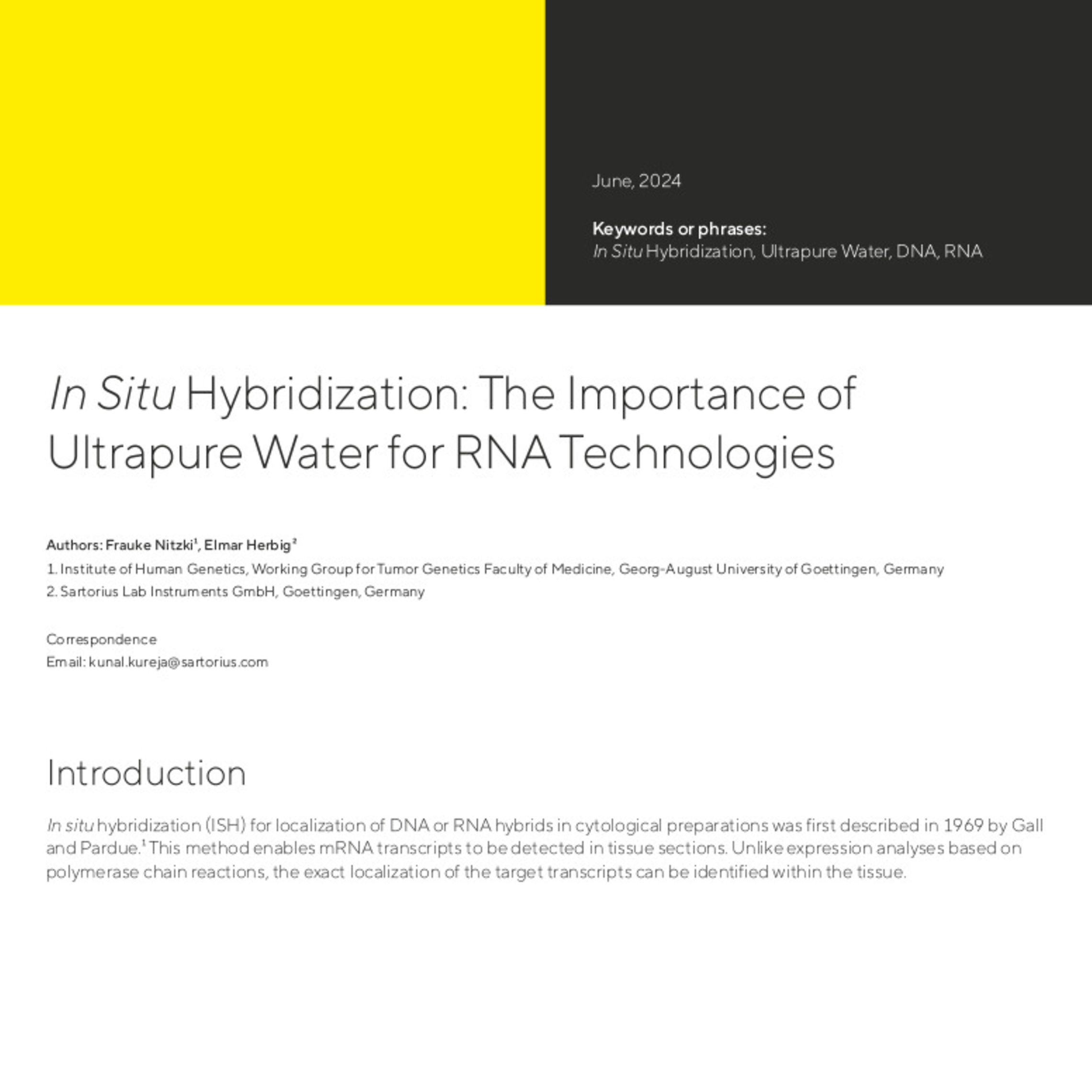 The Importance of Ultrapure Water for RNA Technologies Application Note ...