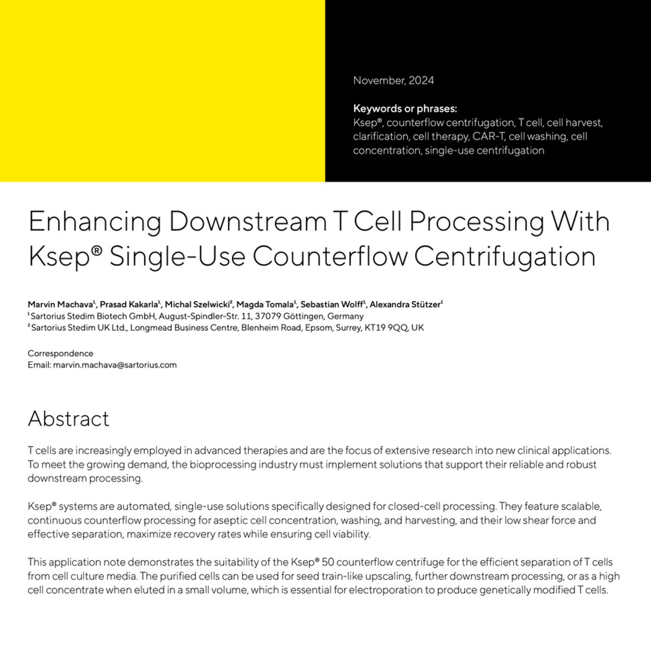 Enhancing Downstream T Cell Processing With Ksep® Single-Use Counterflow Centrifugation