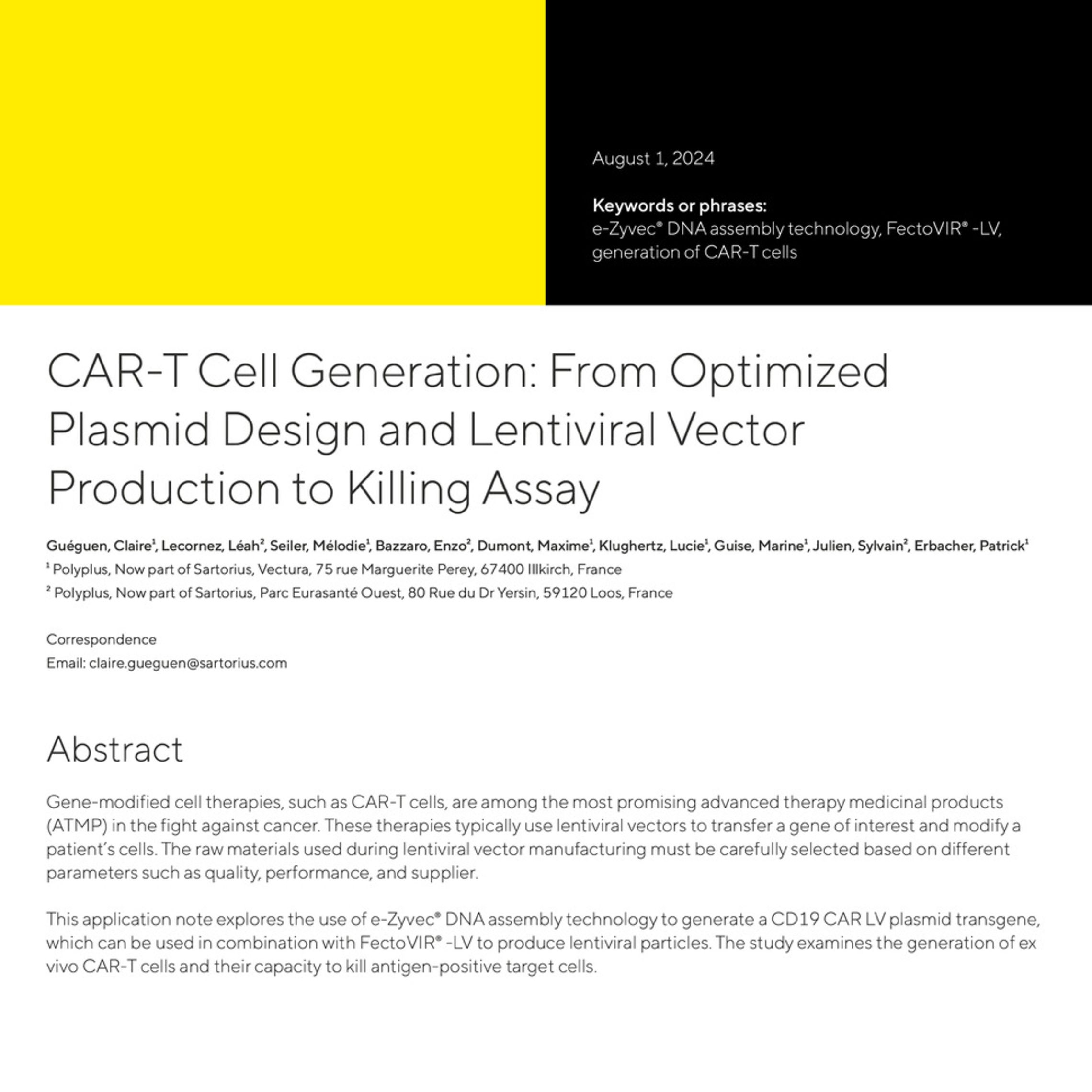 CAR-T Cell Generation Using e-Zyvec® DNA Assembly and FectoVIR®-LV