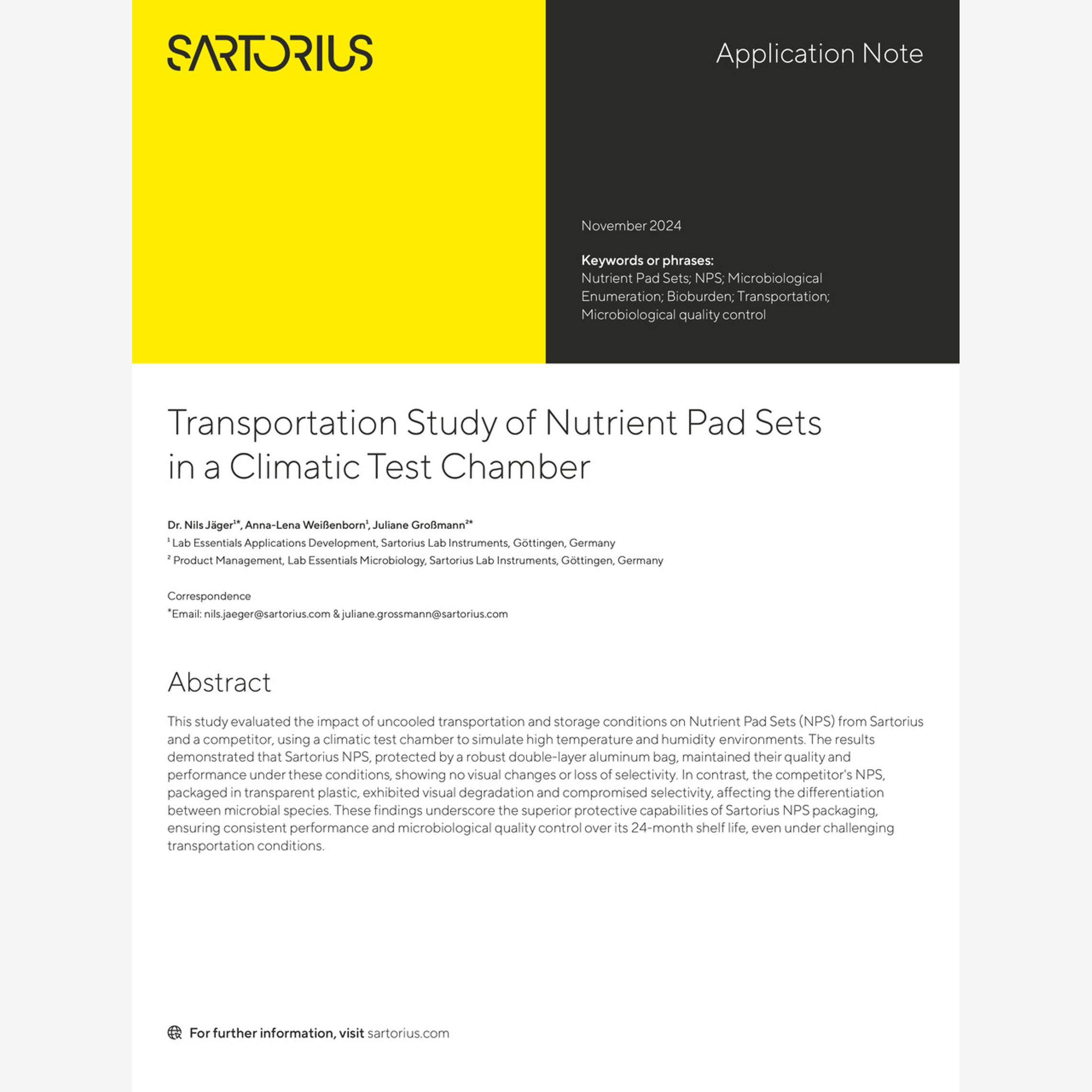 Transportation Study of Nutrient Pad Sets | Sartorius