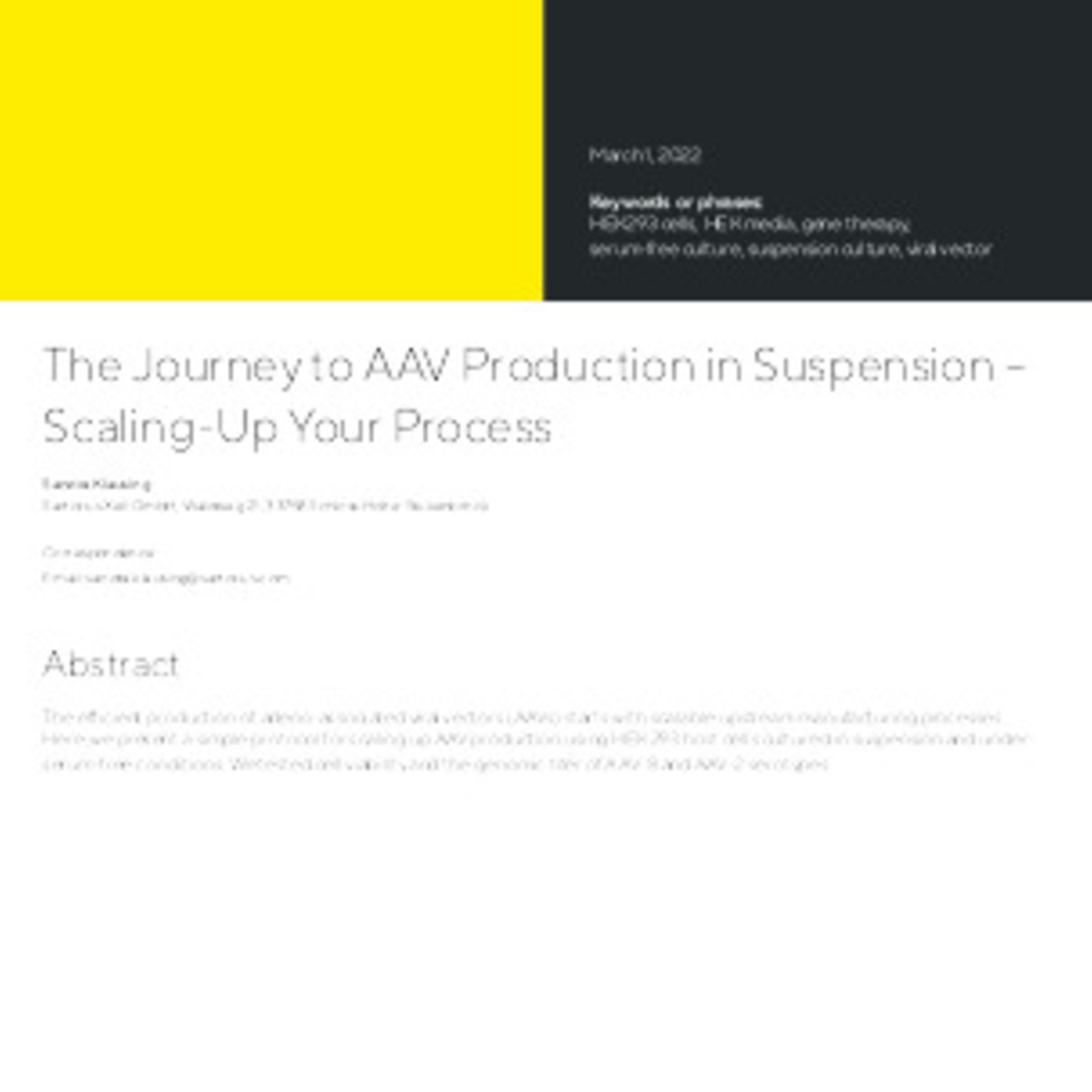 The Journey to AAV Production in Suspension – Scaling-Up Your Process