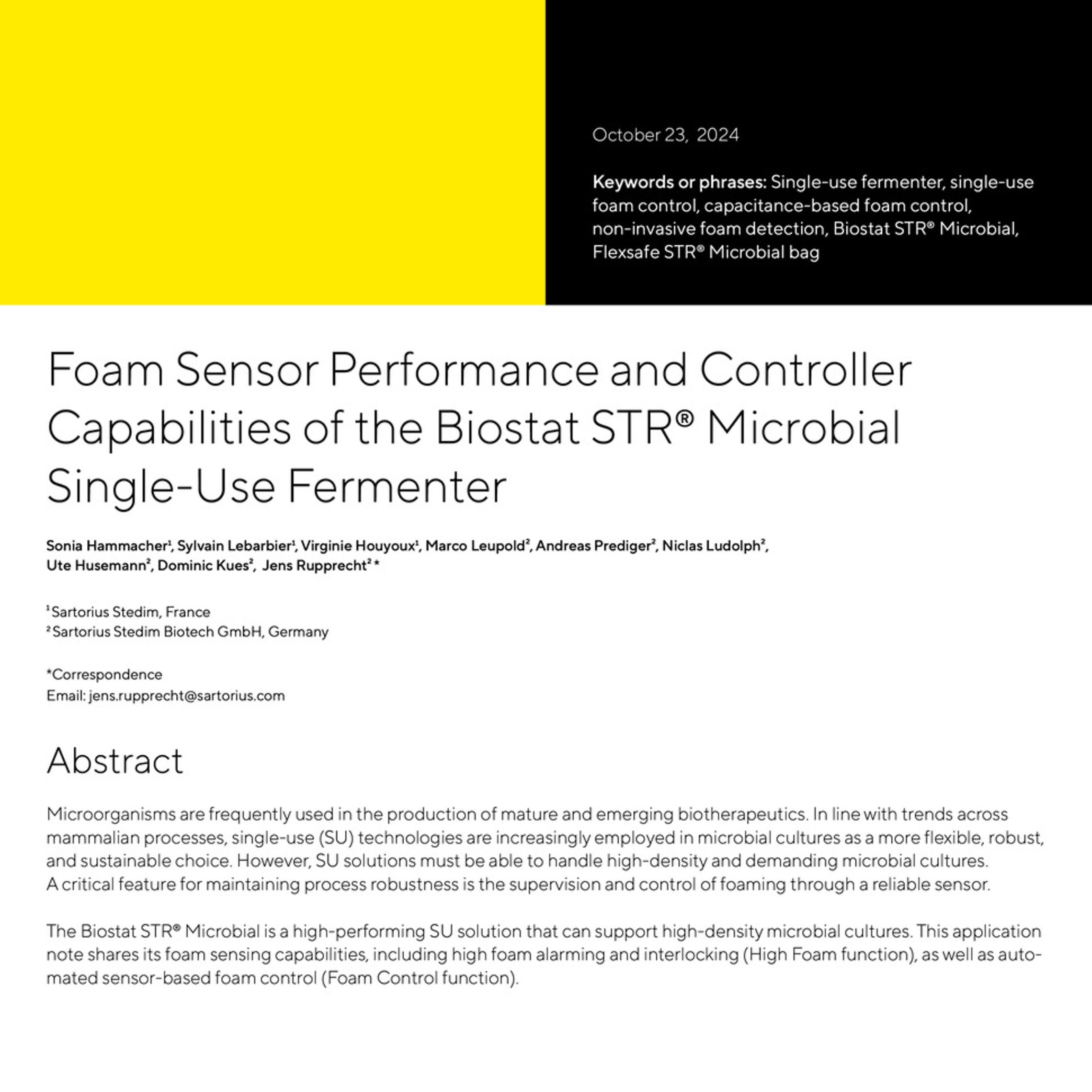 Foam Sensor Performance and Controller, Capabilities of the Biostat STR® Microbial Single-Use ...