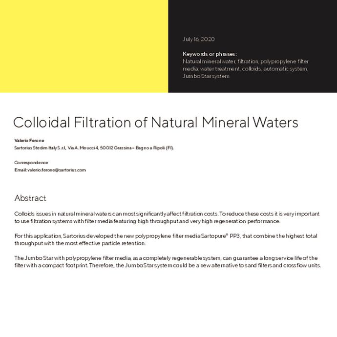 Colloidal Filtration of Natural Mineral Waters