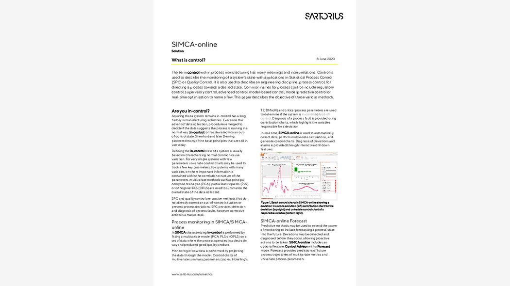 SIMCA®-online - Real-time Process Monitoring Software | Sartorius