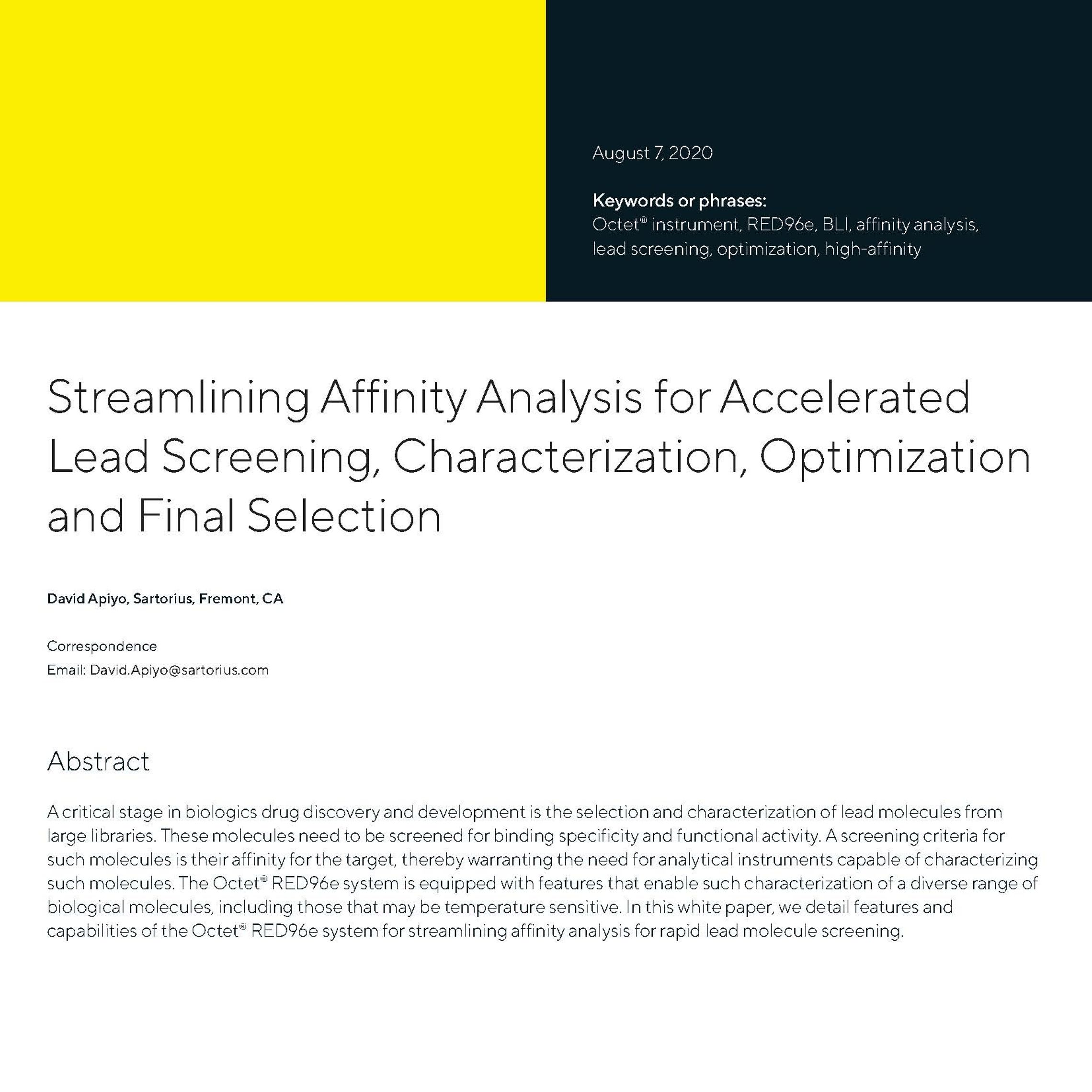 Streamlining Affinity Analysis for Accelerated Lead Screening | Sartorius