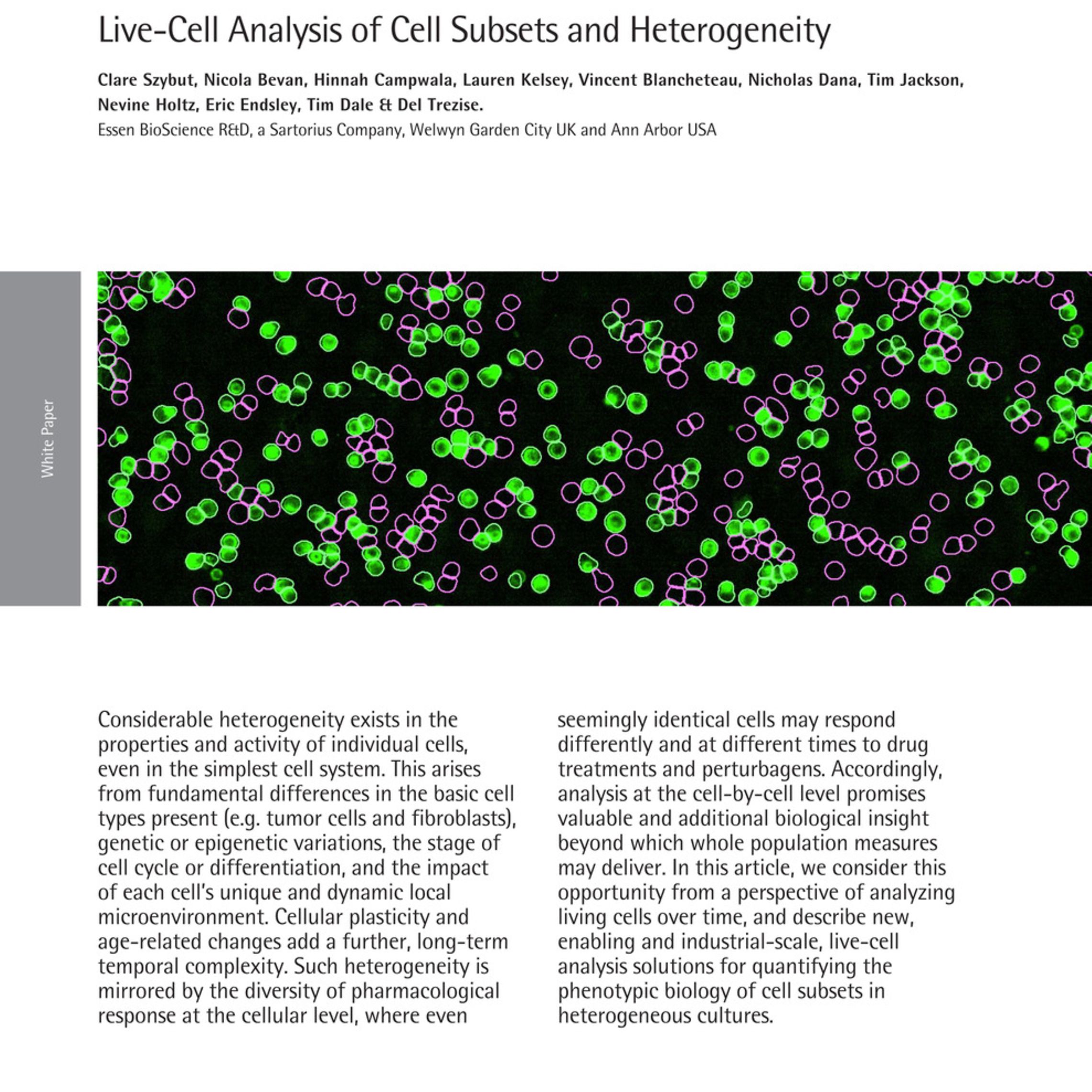 Live-Cell Analysis of Cell Subsets and Heterogeneity