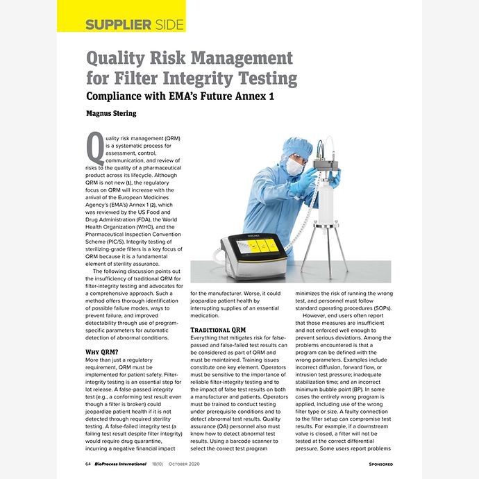 QRM for Filter Integrity Testing – Complying with EMA's Future Annex 1