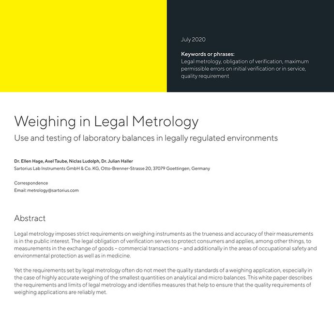 Weighing in Legal Metrology - Use and Testing of Laboratory Balances in ...