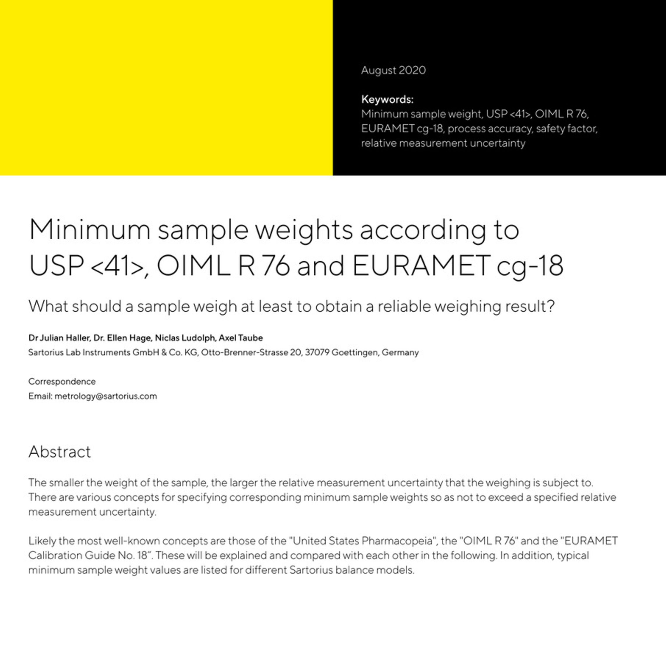 Minimum Sample Weights According to USP 41 Oiml r76 and Euramet CG-18