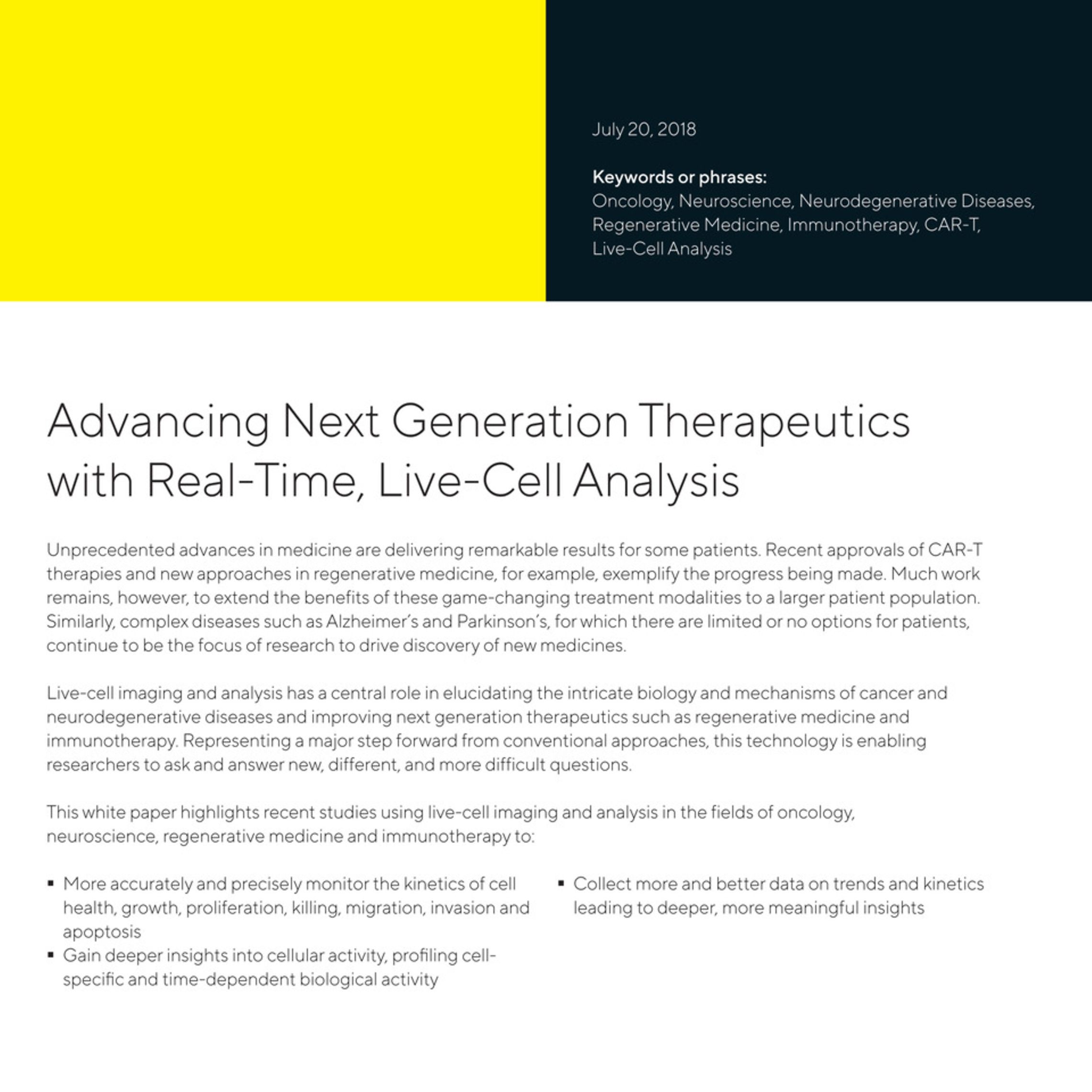 Advancing Next Generation Therapeutics With Real-Time, Live-Cell Analysis