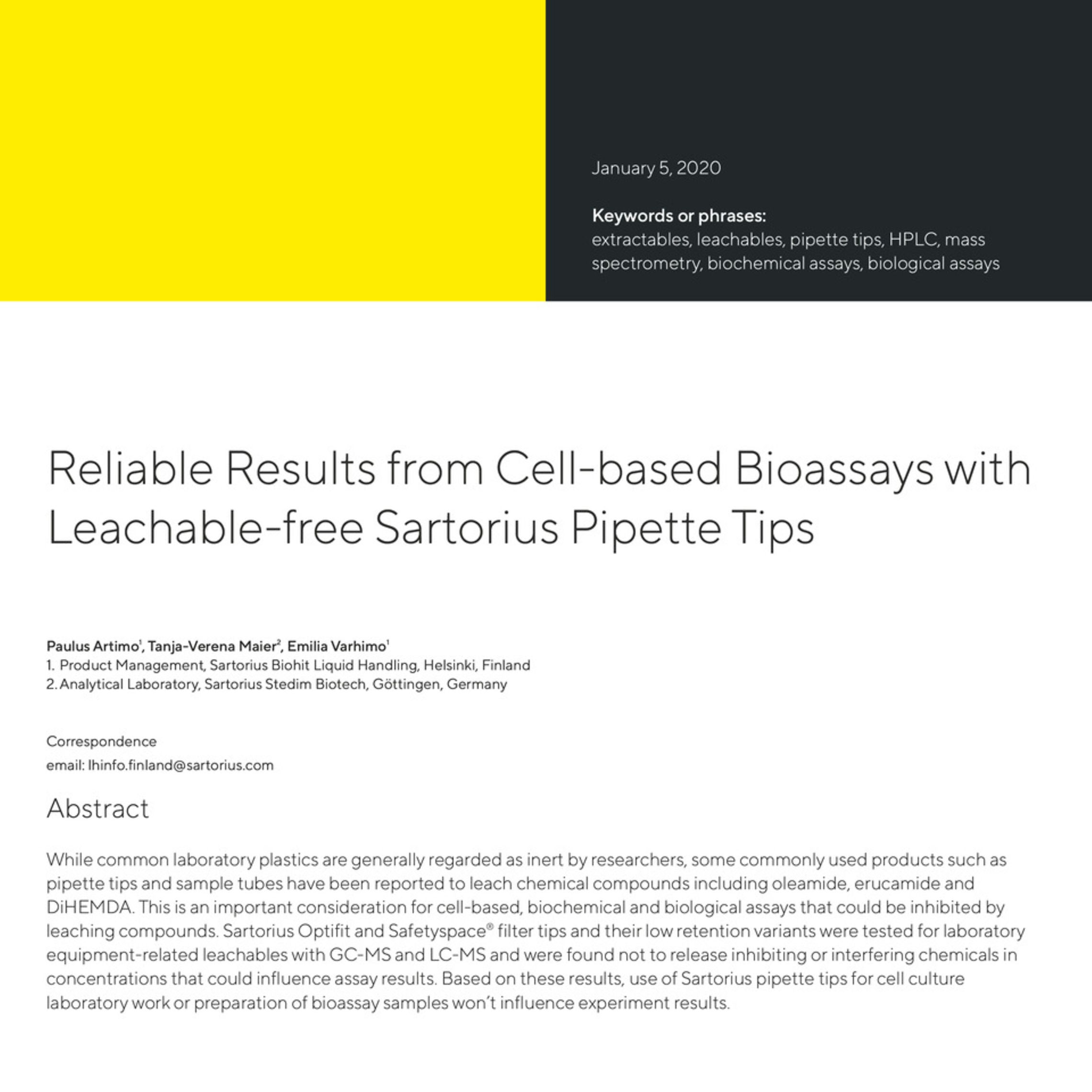 White Paper: Reliable Results from Cell-based Bioassays with Leachable ...