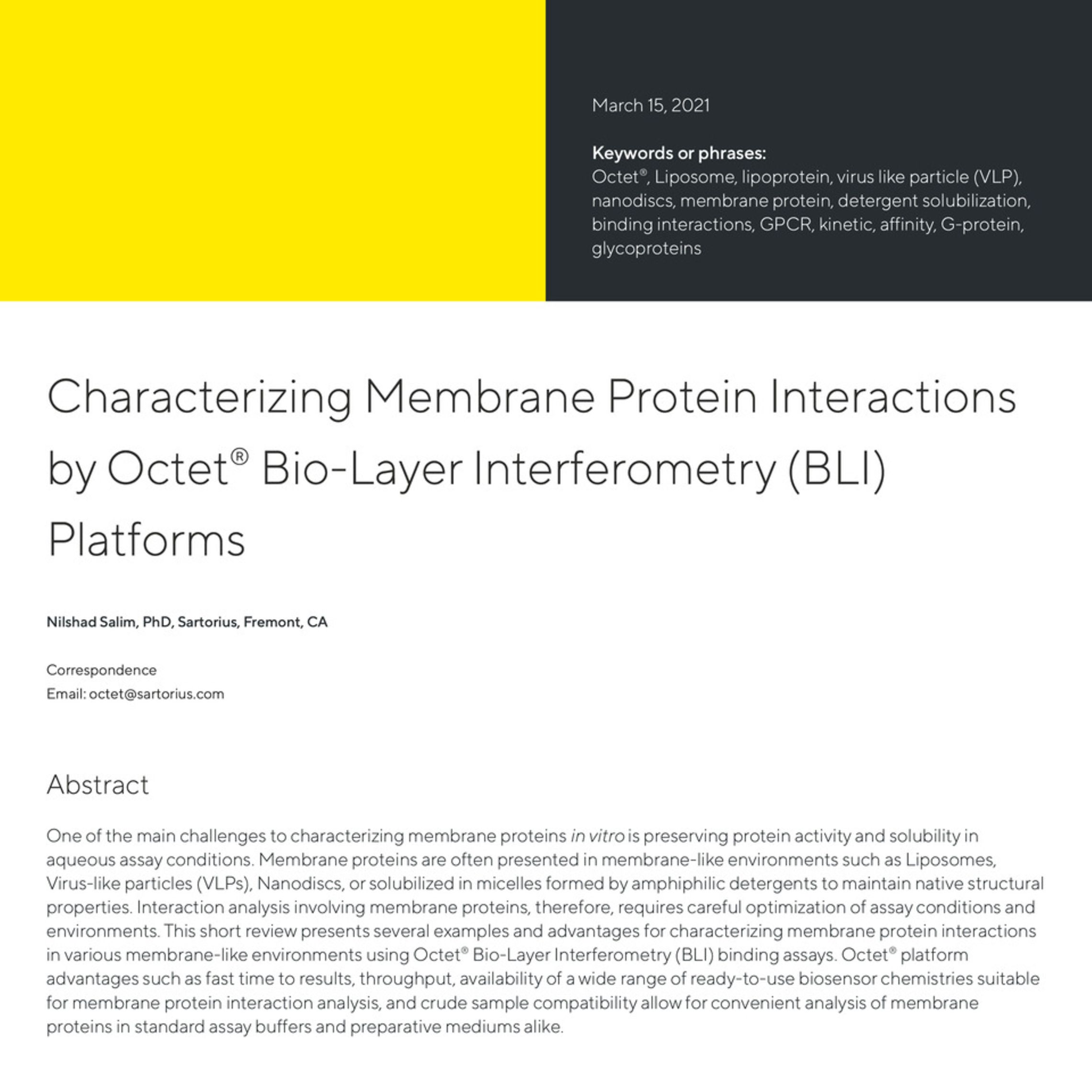 Characterizing Membrane Protein Interactions by Bio-Layer Interferometry