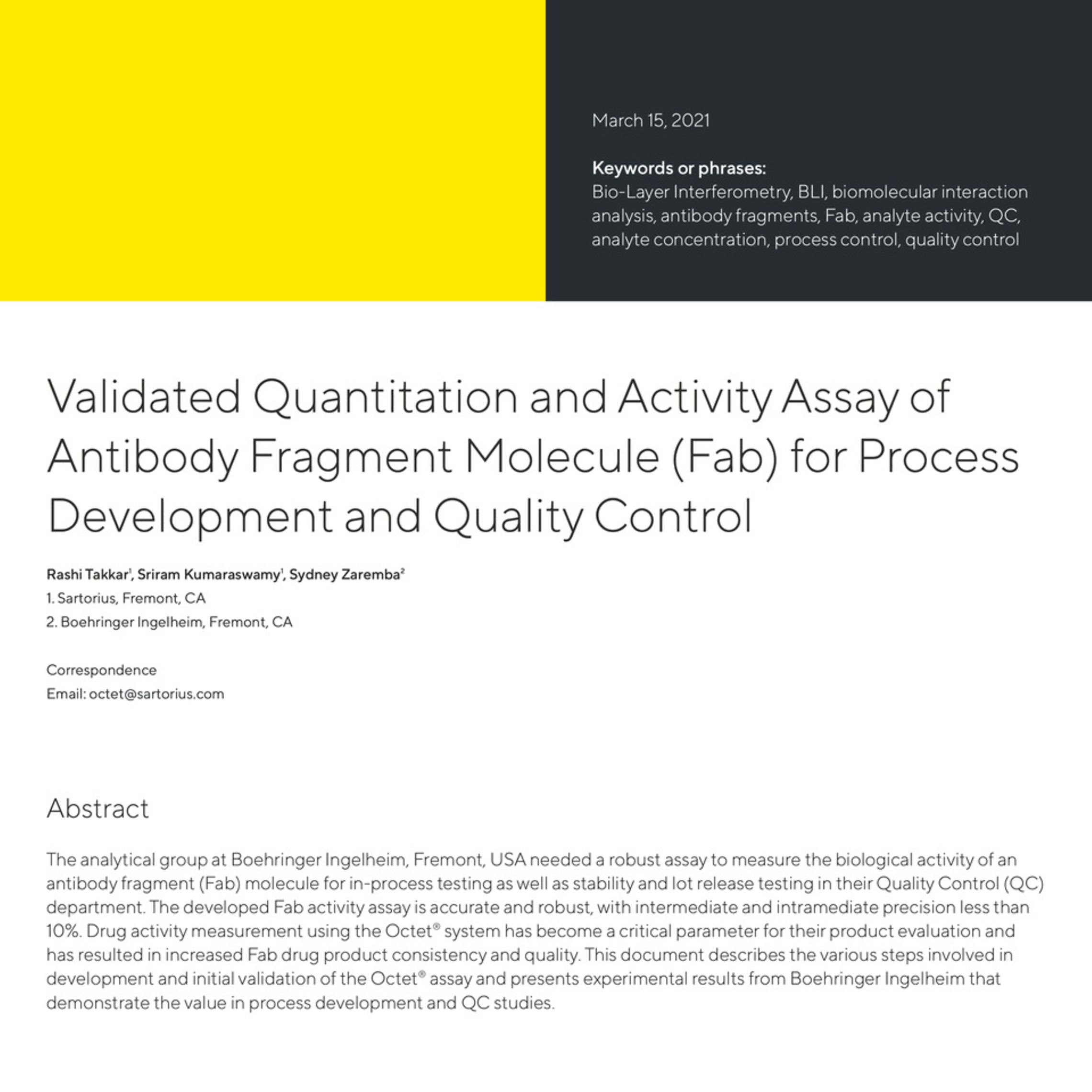 Validated Quantitation and Activity Assay of Fab Molecule for Process ...