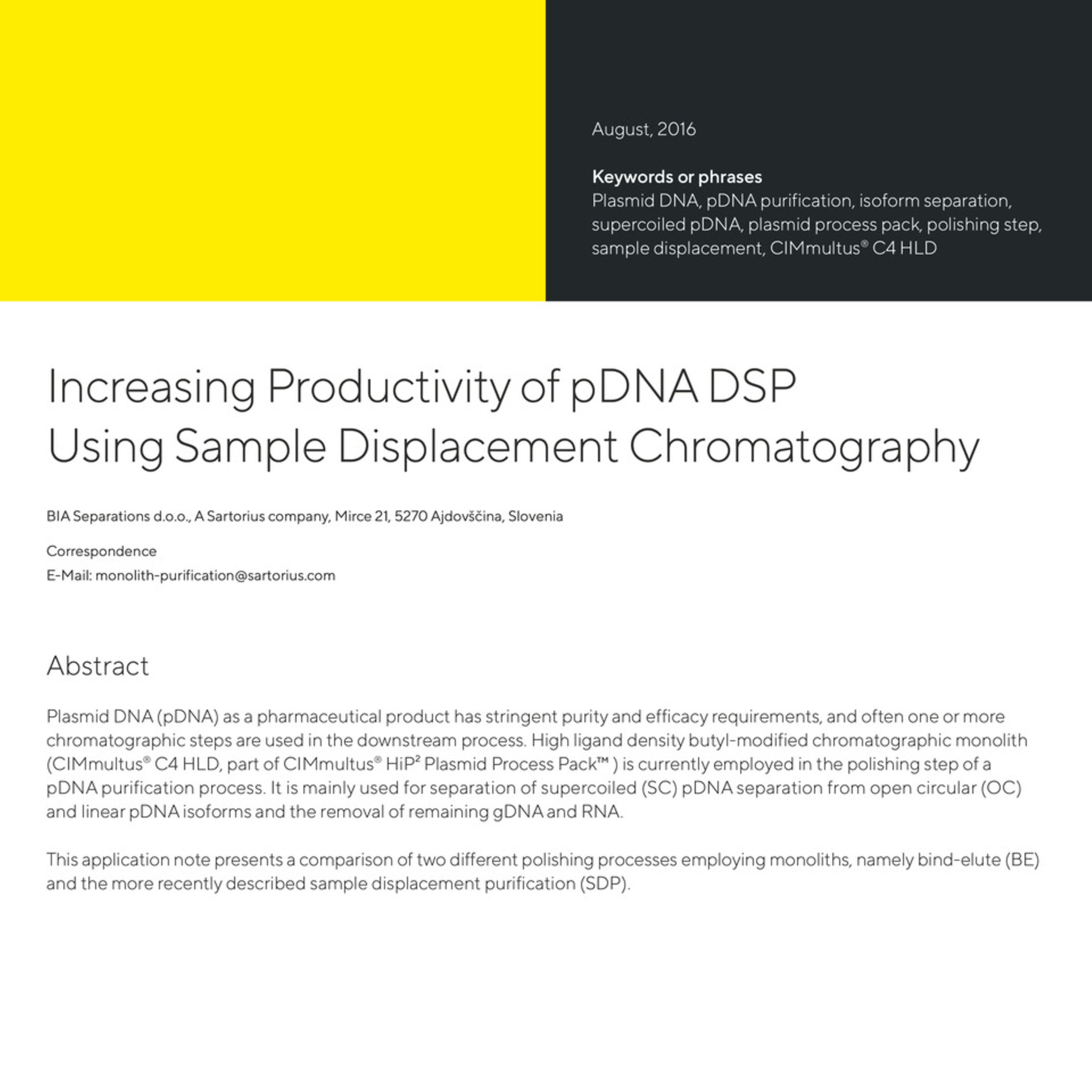 Increasing Productivity of pDNA DSP Using Sample Displacement ...