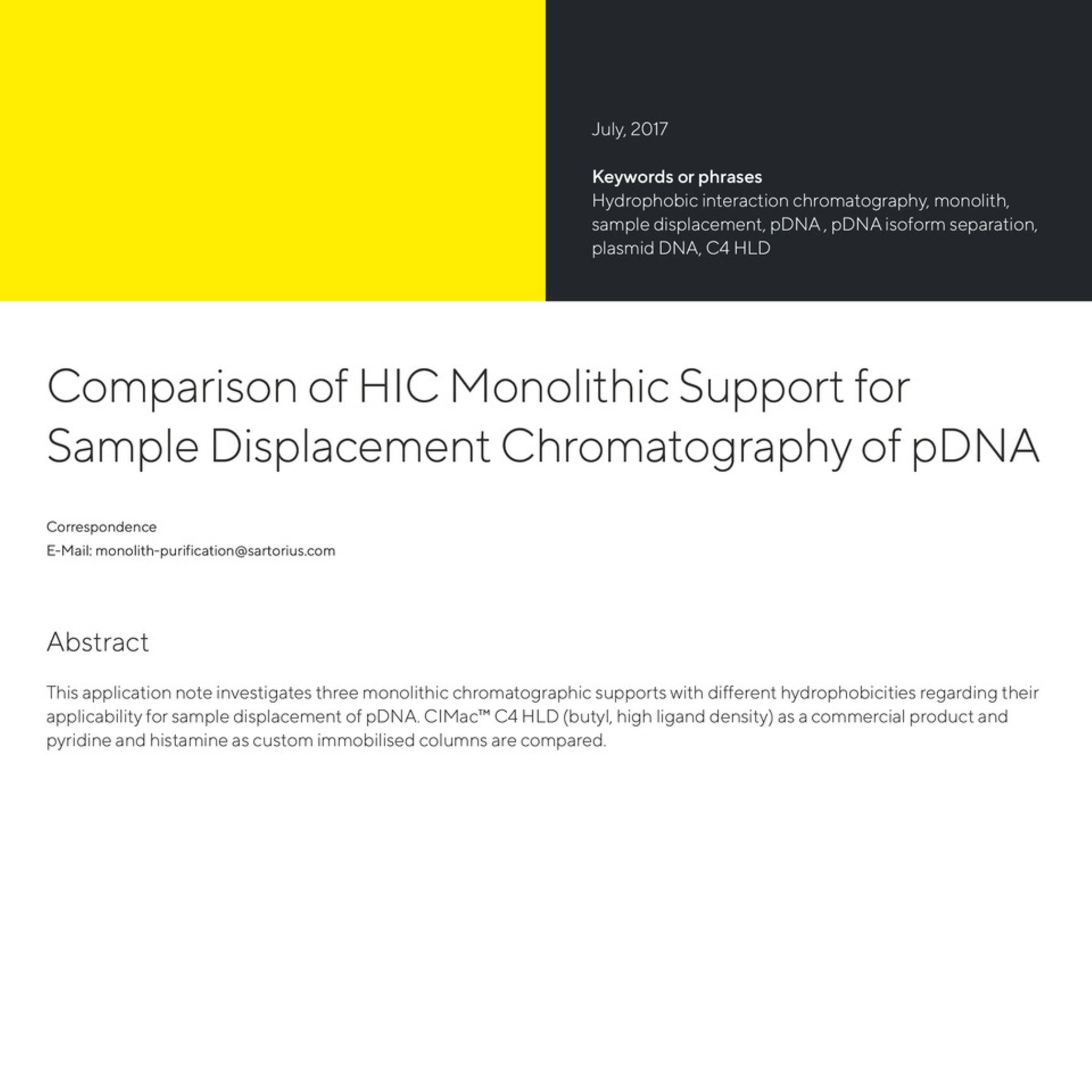 Comparison of HIC Monolithic Support for Sample Displacement ...