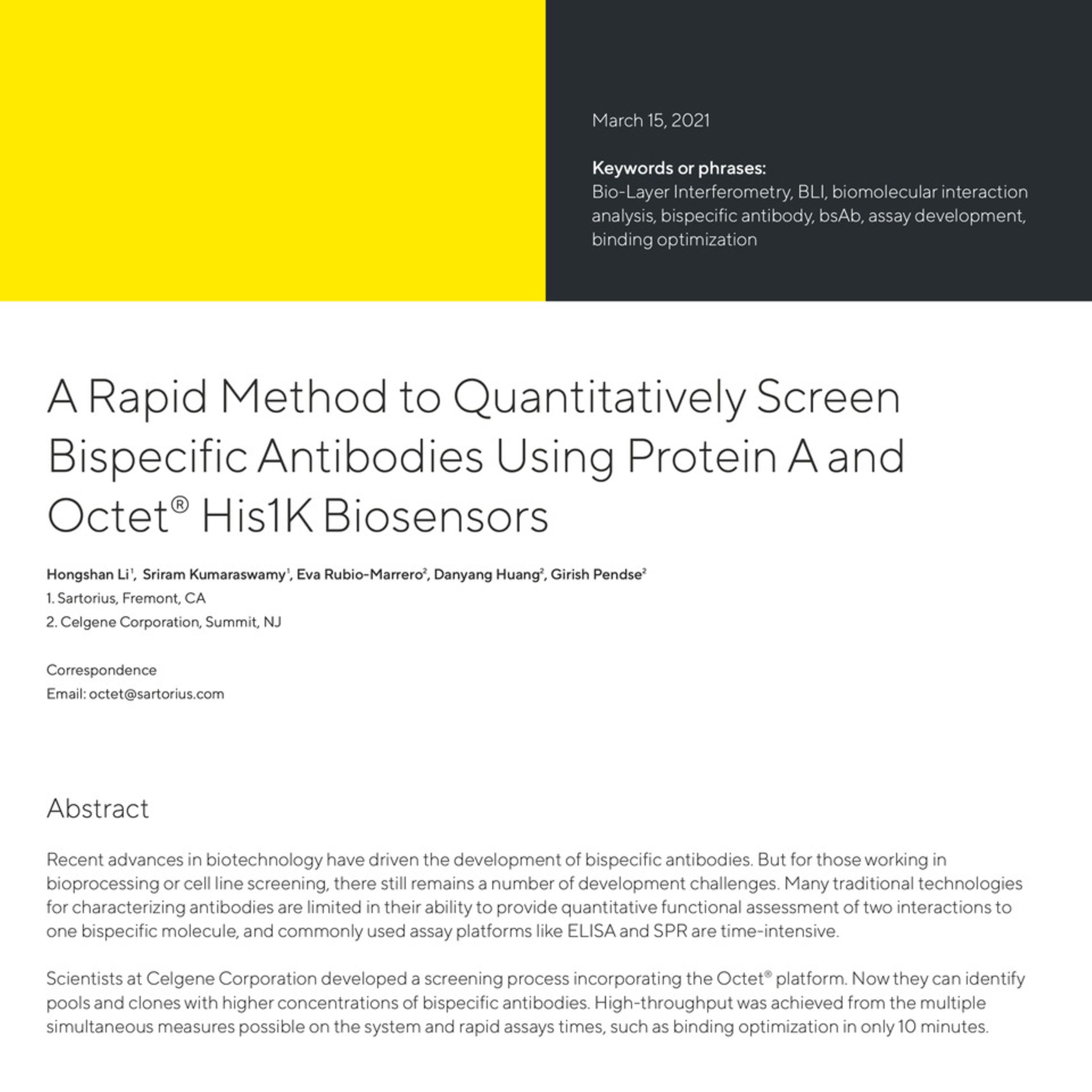 Screen Bispecific Antibody Using Protein A and His1K Biosensors
