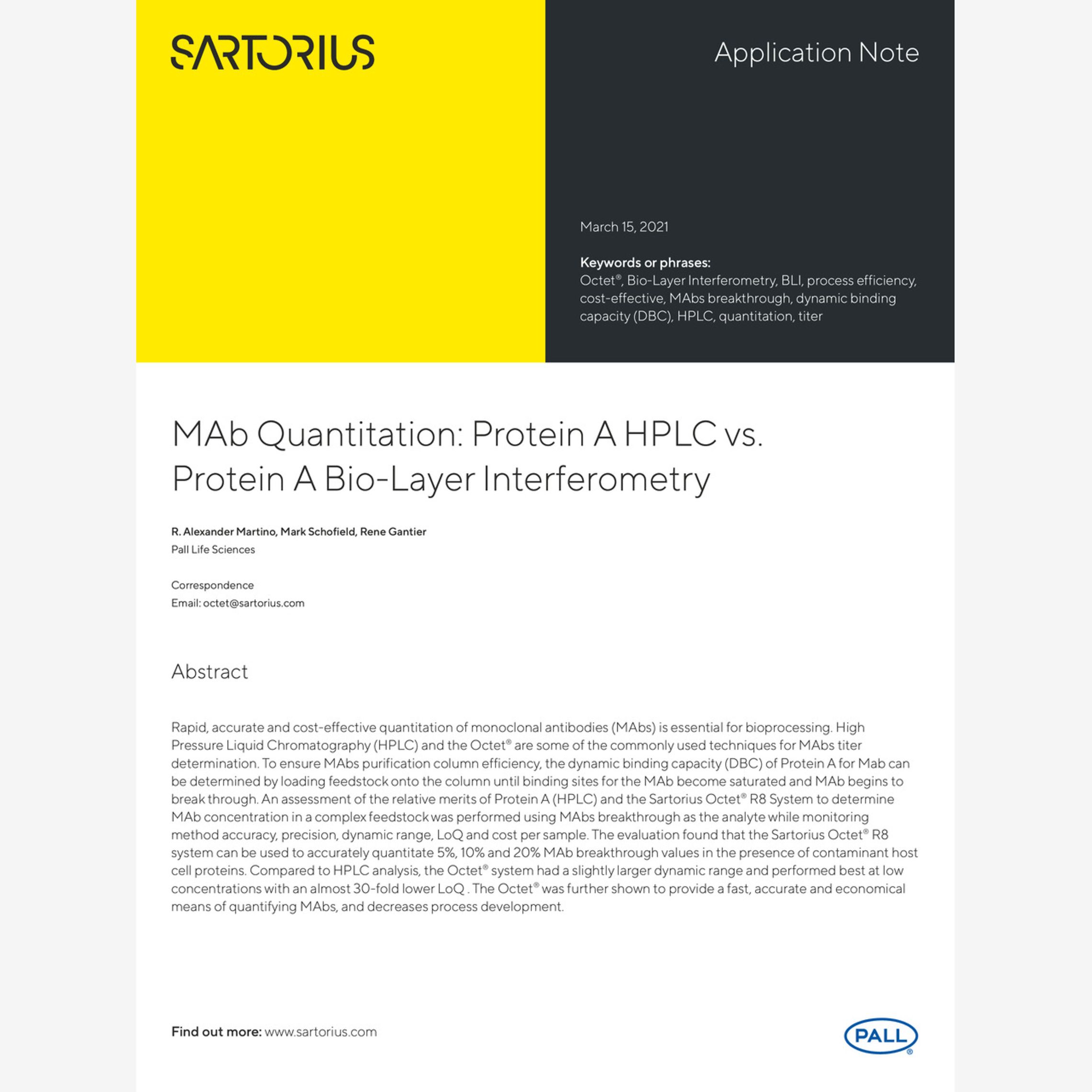 MAb Quantitation Protein A HPLC vs Protein A Bio-Layer Interferometry ...