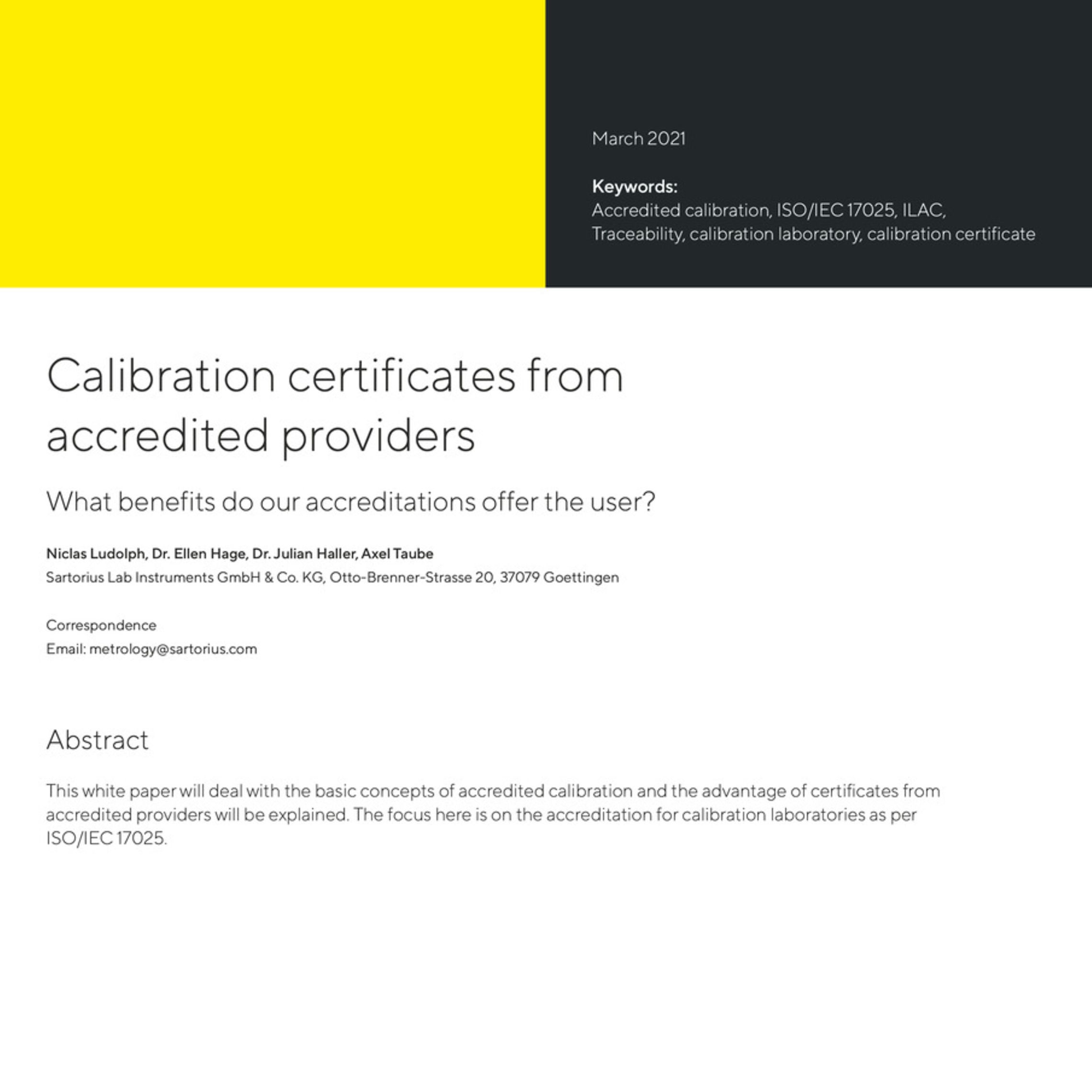 Calibration Certificates from Accredited Providers White Paper