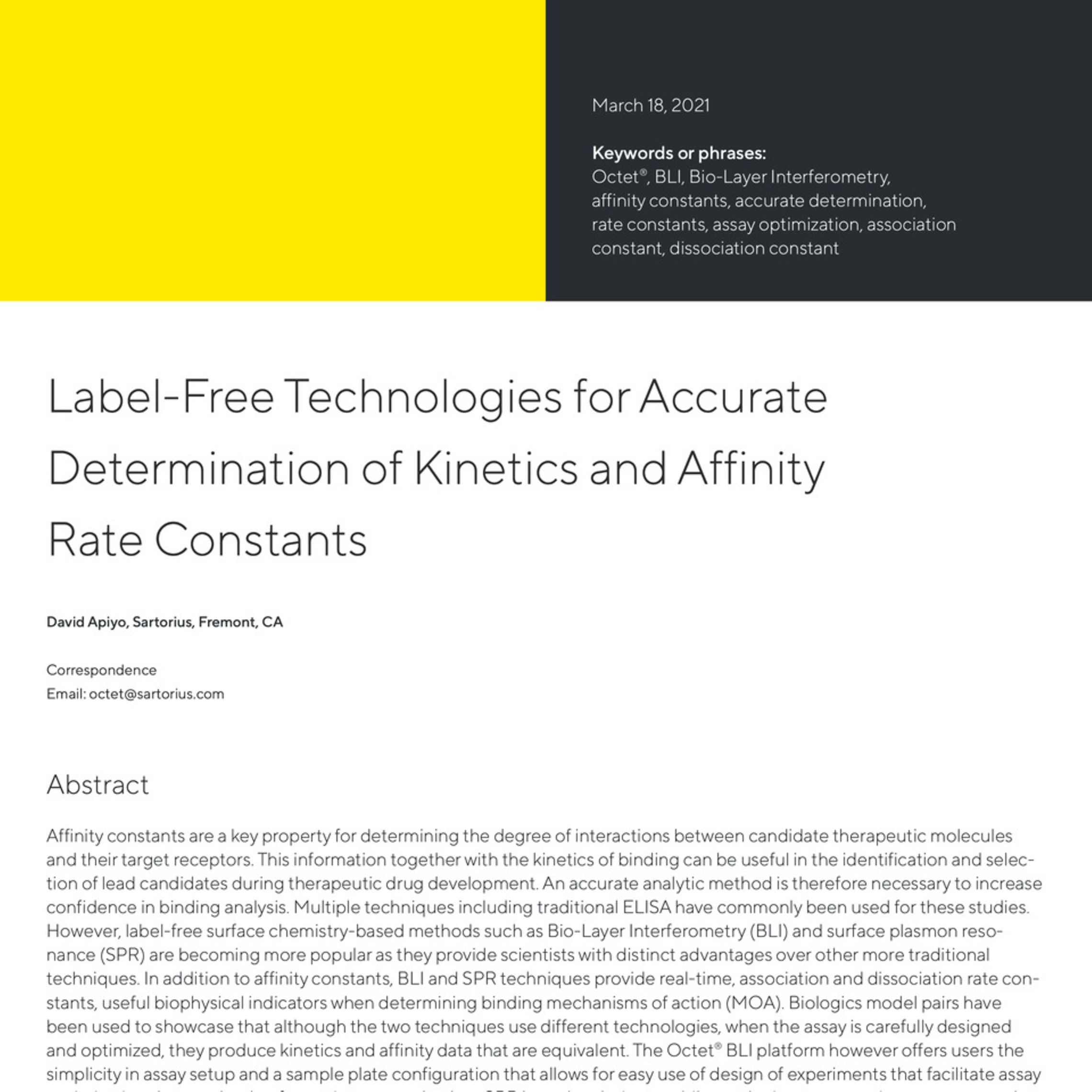 Label-Free Technologies for Accurate Determination of Affinity and ...