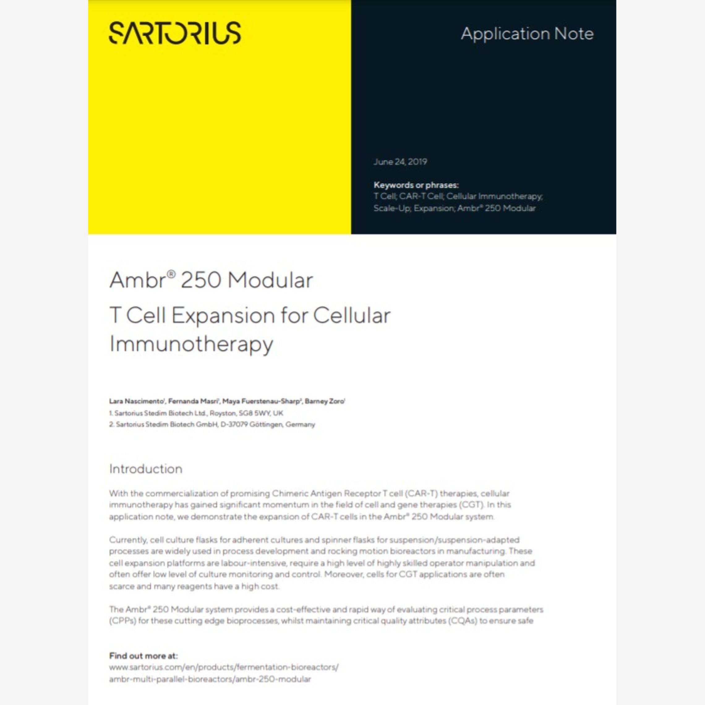 Ambr® 250 Modular T Cell Expansion for Cellular Immunotherapy