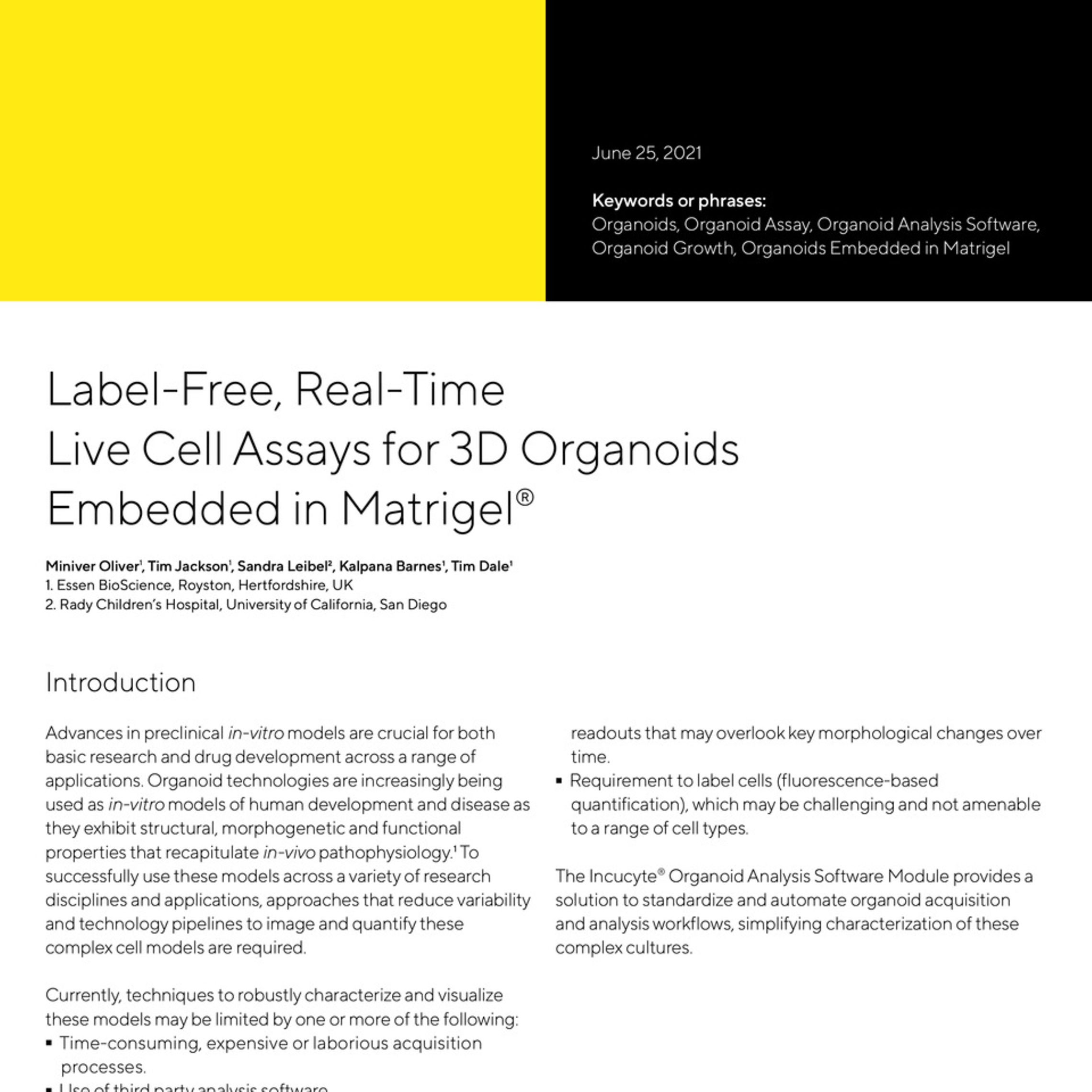 Label-Free, Real-Time Live-Cell Assays for 3D Organoids Embedded in ...